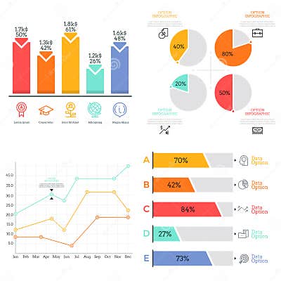 Collection of Flat Colorful Diagram, Bar and Line Graph, Pie Chart ...