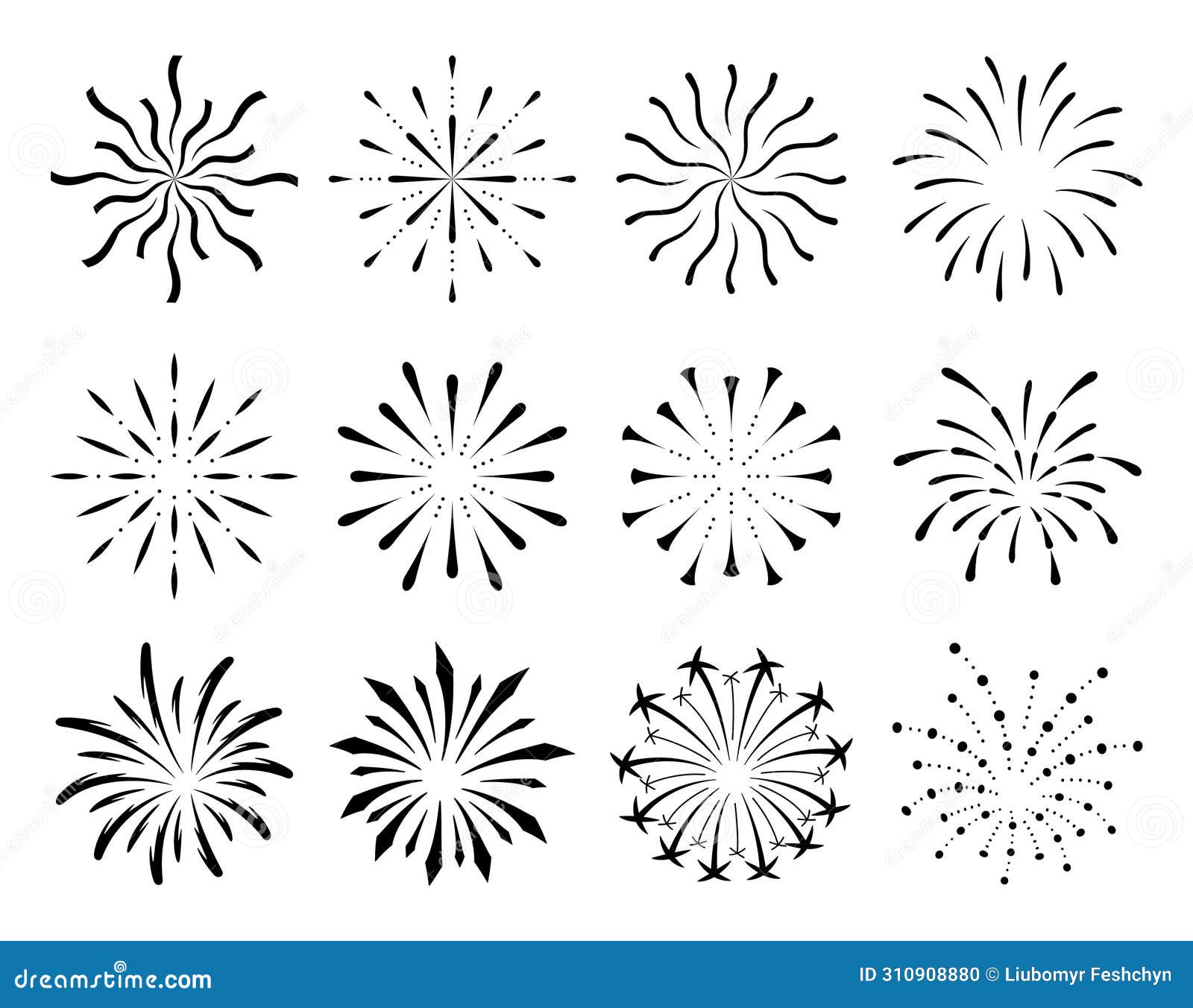 Collection of Flat Fireworks. Festive Sparkles, Carnival Salutes ...