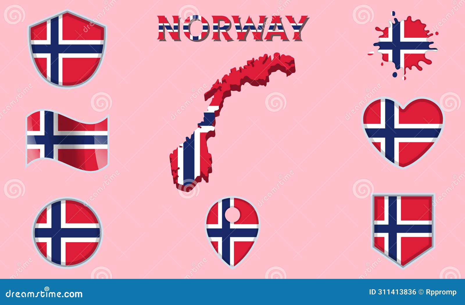 Collection of Flat National Flags of Norway with Map Stock Vector ...