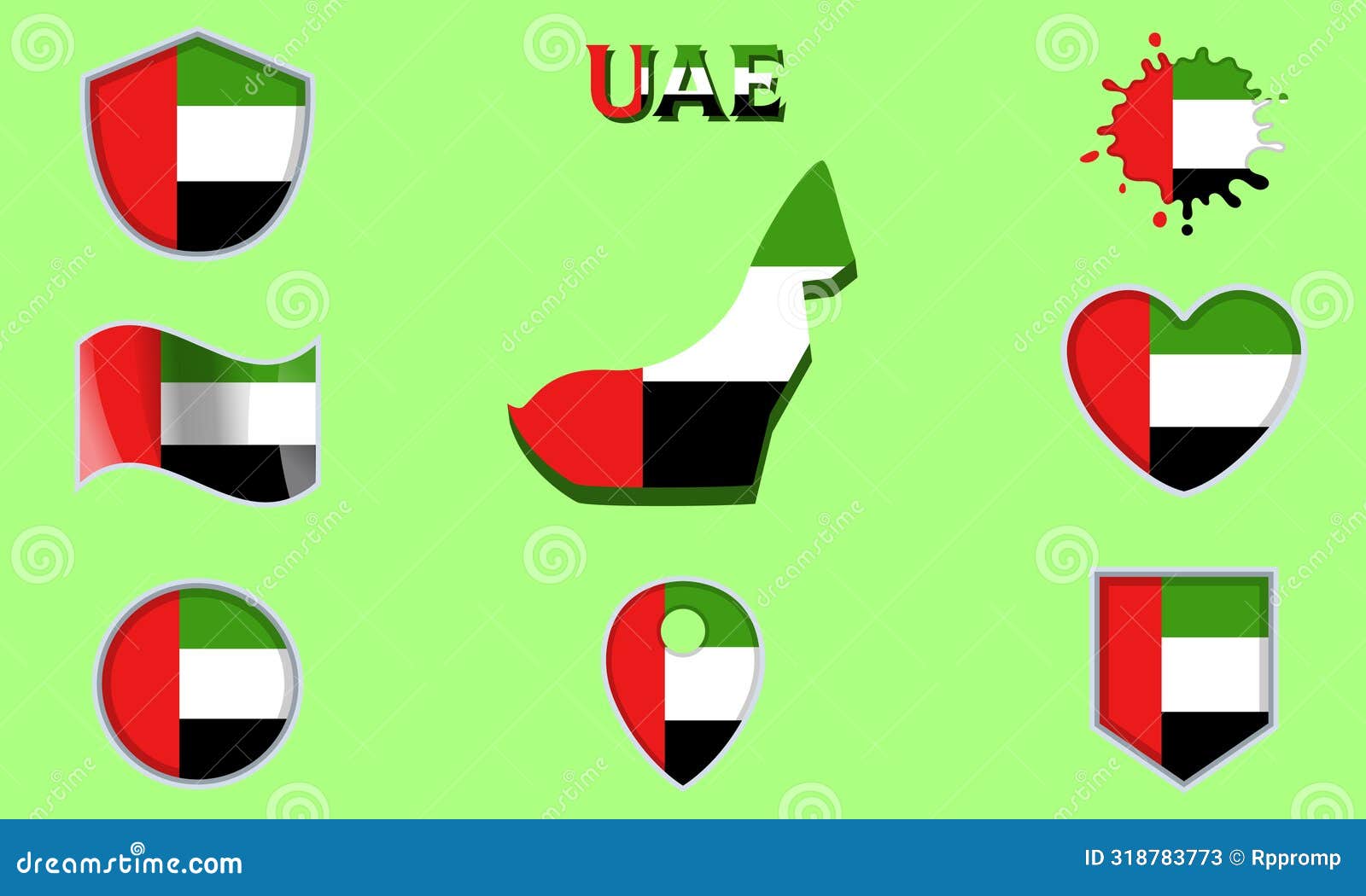 Collection of Flat National Flags of UAE with Map Stock Vector ...