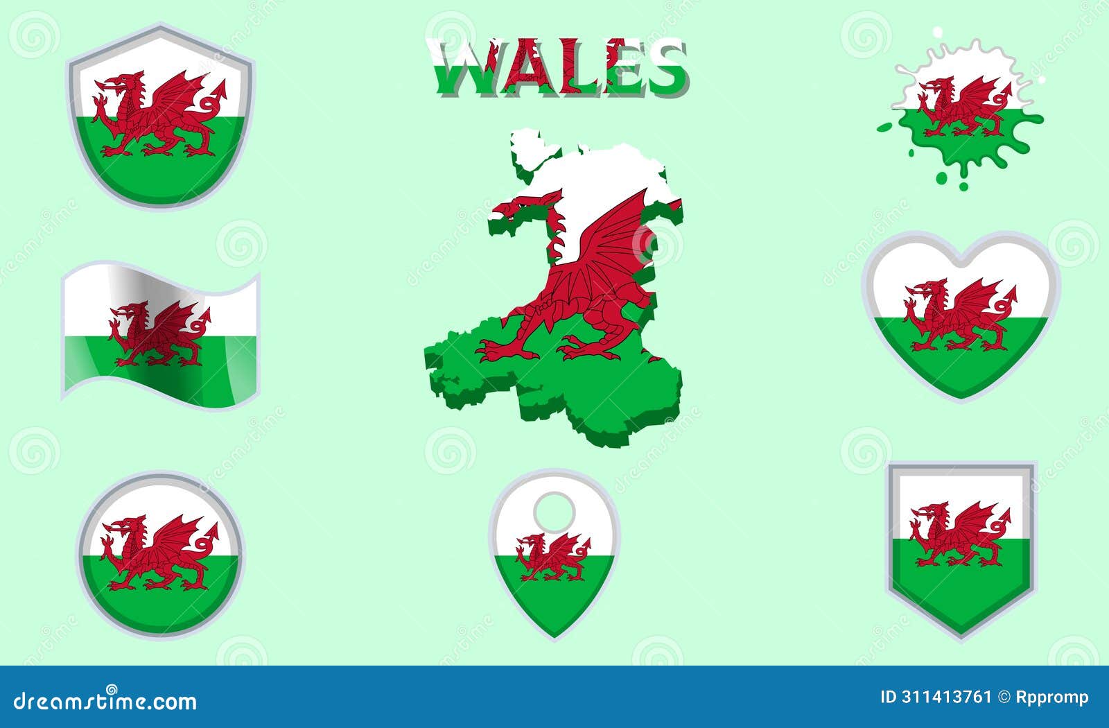 Collection of Flat National Flags of Wales with Map Stock Vector ...
