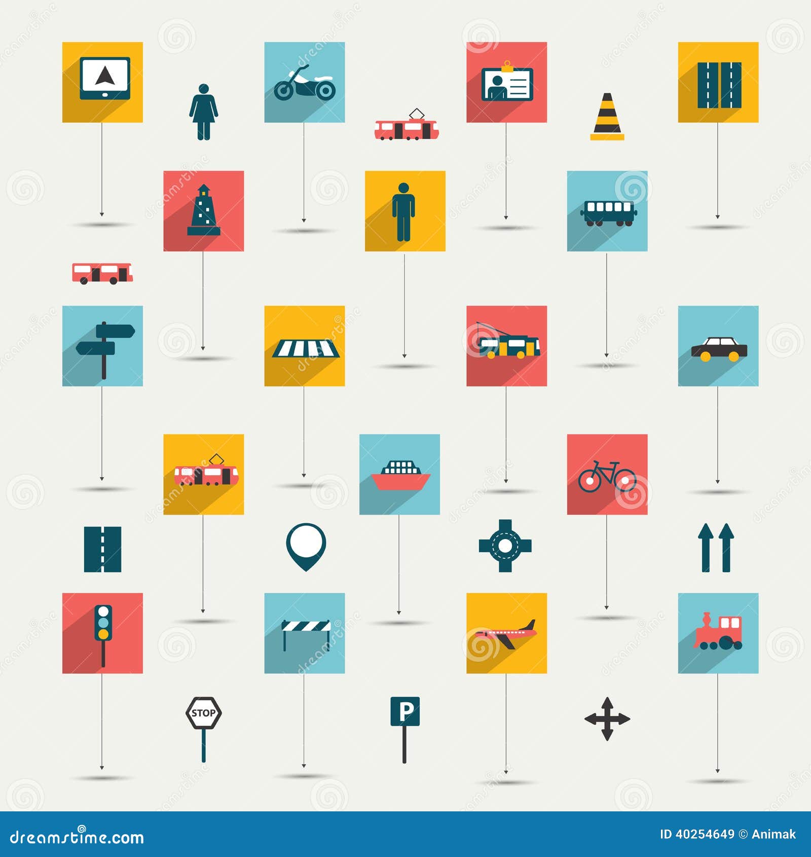 Collection of Flat Transport Sign. Stock Vector - Illustration of ...