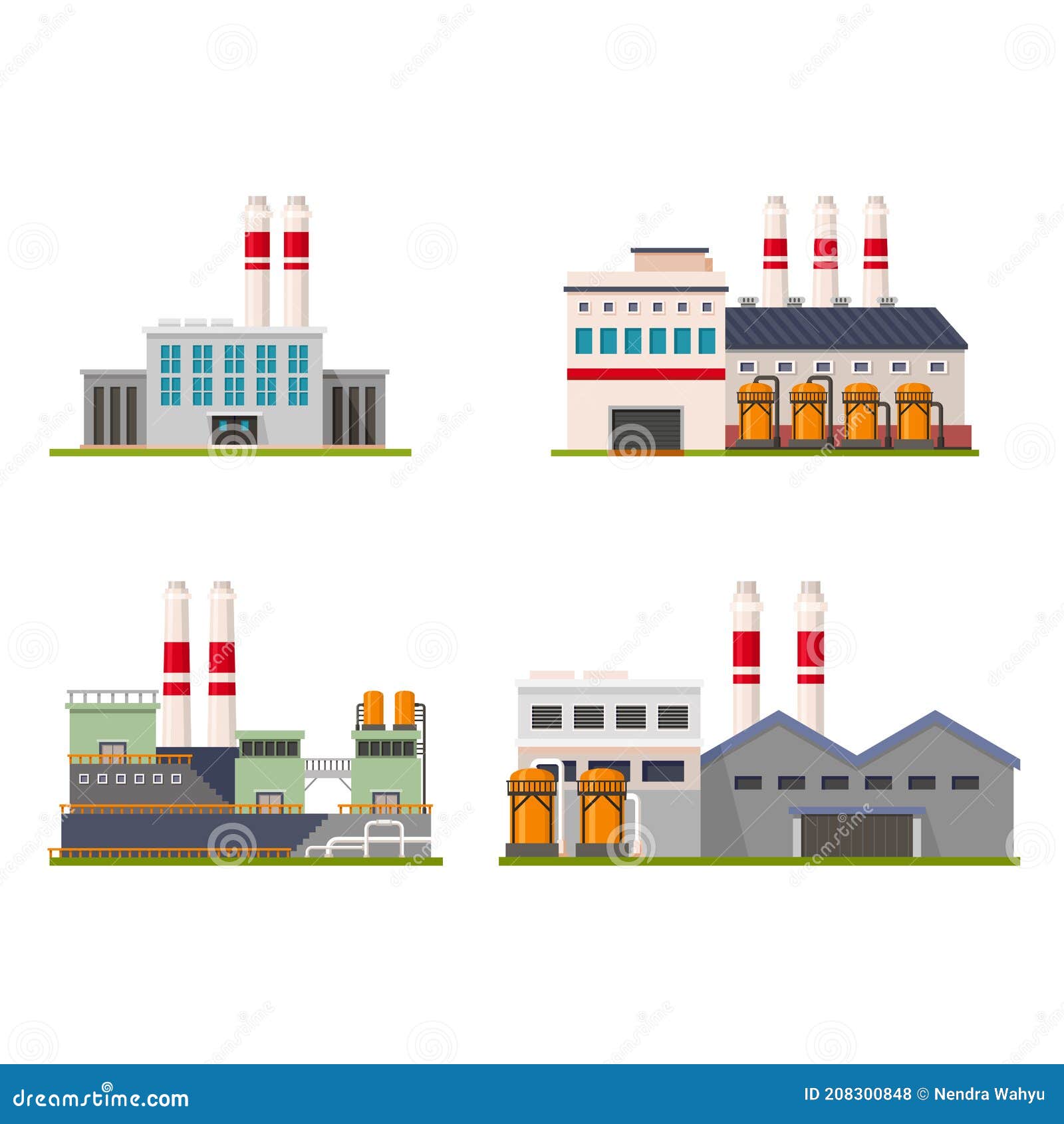 Collection of Flat Vector Illustrations of a Factory Building Complex ...