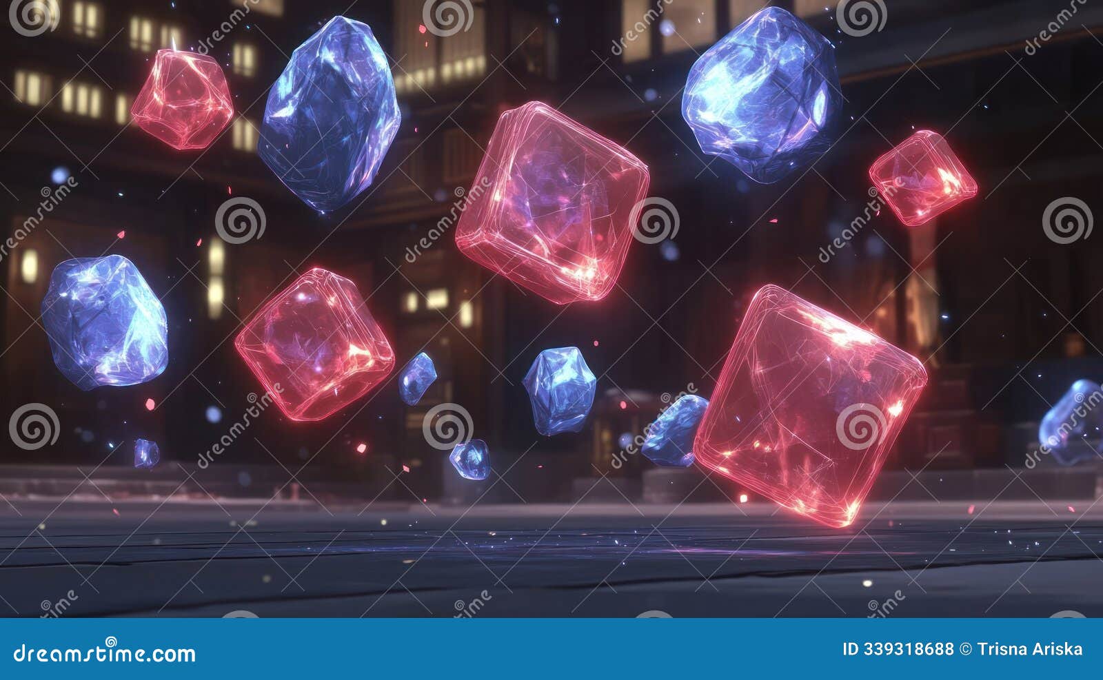 A Collection of Floating, Glowing Crystals in a Mystical Environment ...