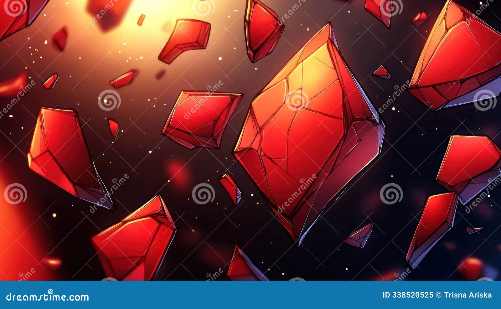 A Collection of Floating Red Crystals Set Against a Cosmic Background ...
