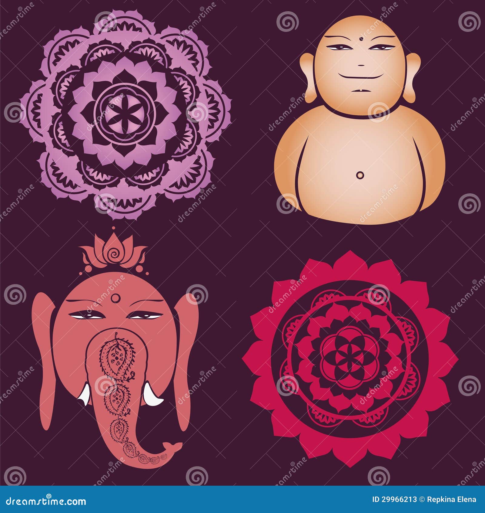Buddah Collection of Floral Esoteric Designs Stock Vector ...