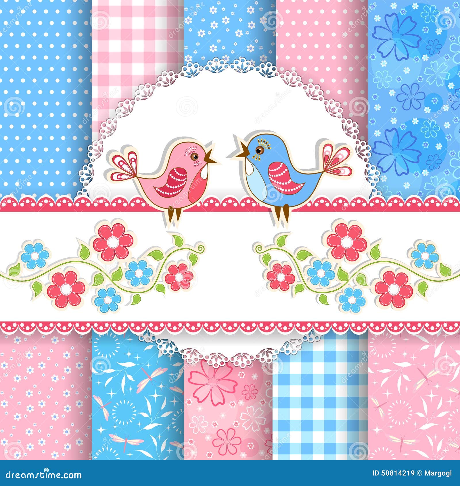 Collection Floral Pattern for Scrapbook. Stock Vector - Illustration of ...