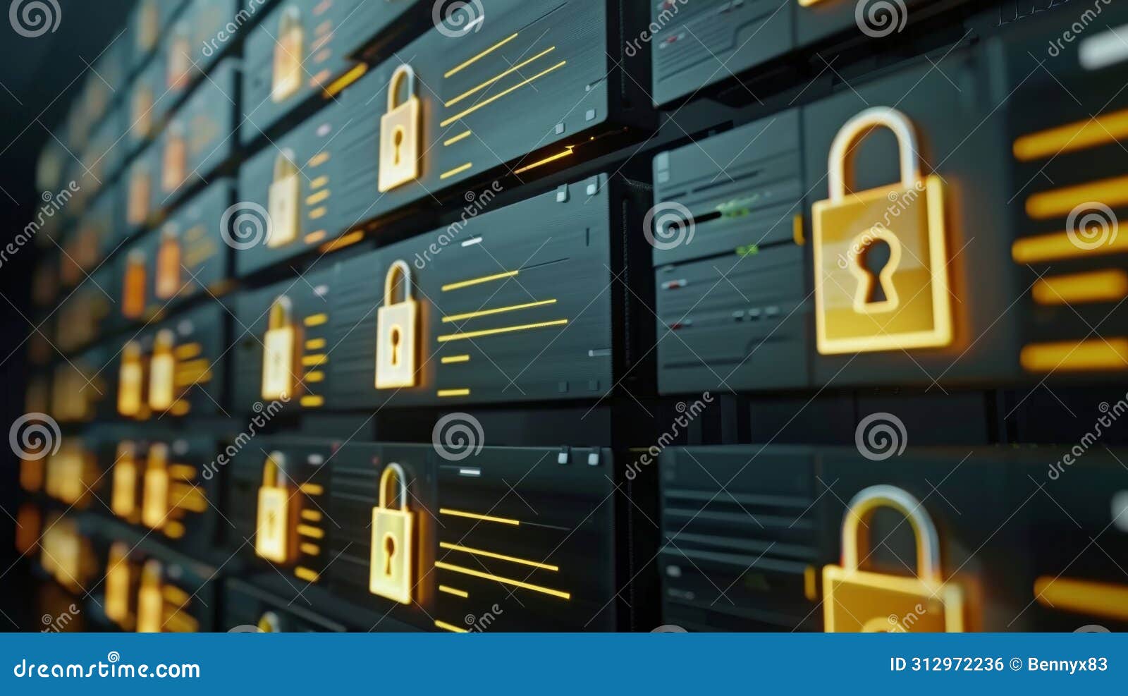 Rows of Folders with Locks for Secured Data Storage Stock Illustration ...