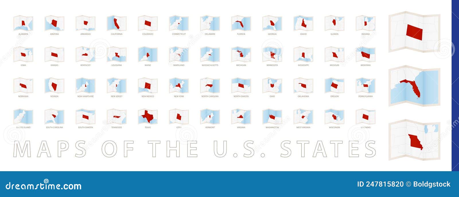 Collection of Folding Maps of the USA States, a Map with Two Folds ...