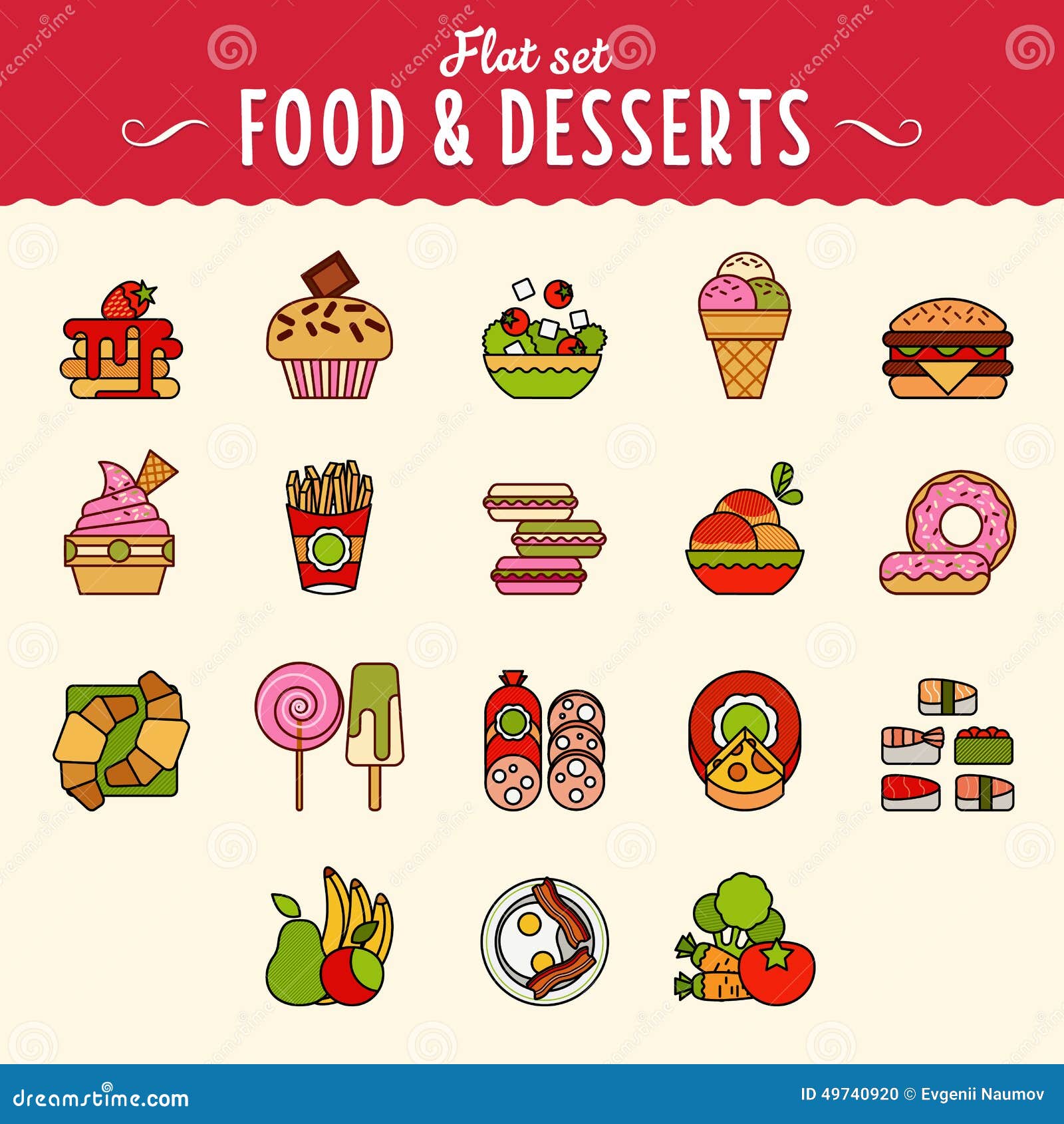 Collection of Food Icons in Flat Design Style Stock Vector ...