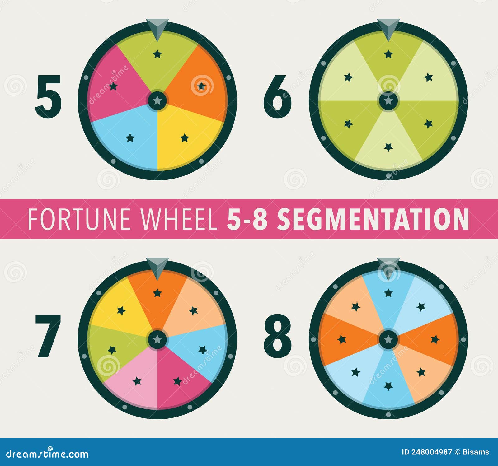 Collection of Fortune Wheel Flat Illustrations. 5, 6, 7 and 8 ...