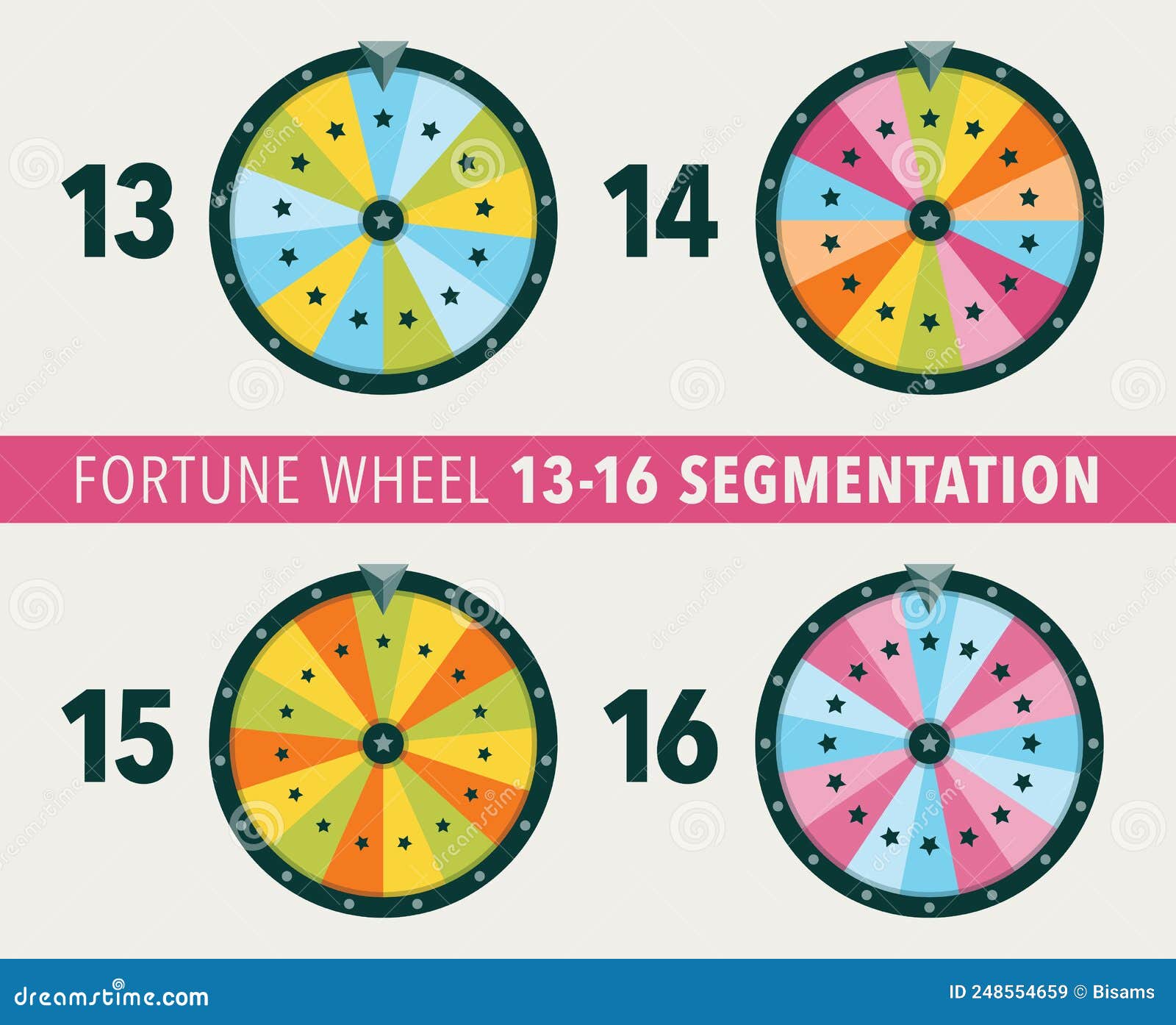 Collection of Fortune Wheel Flat Illustrations. 13, 14, 15 and 16 ...