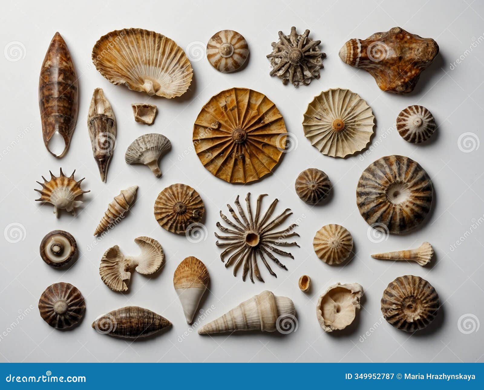 Collection Of Fossils Biological Specimens Shell Bones On White ...