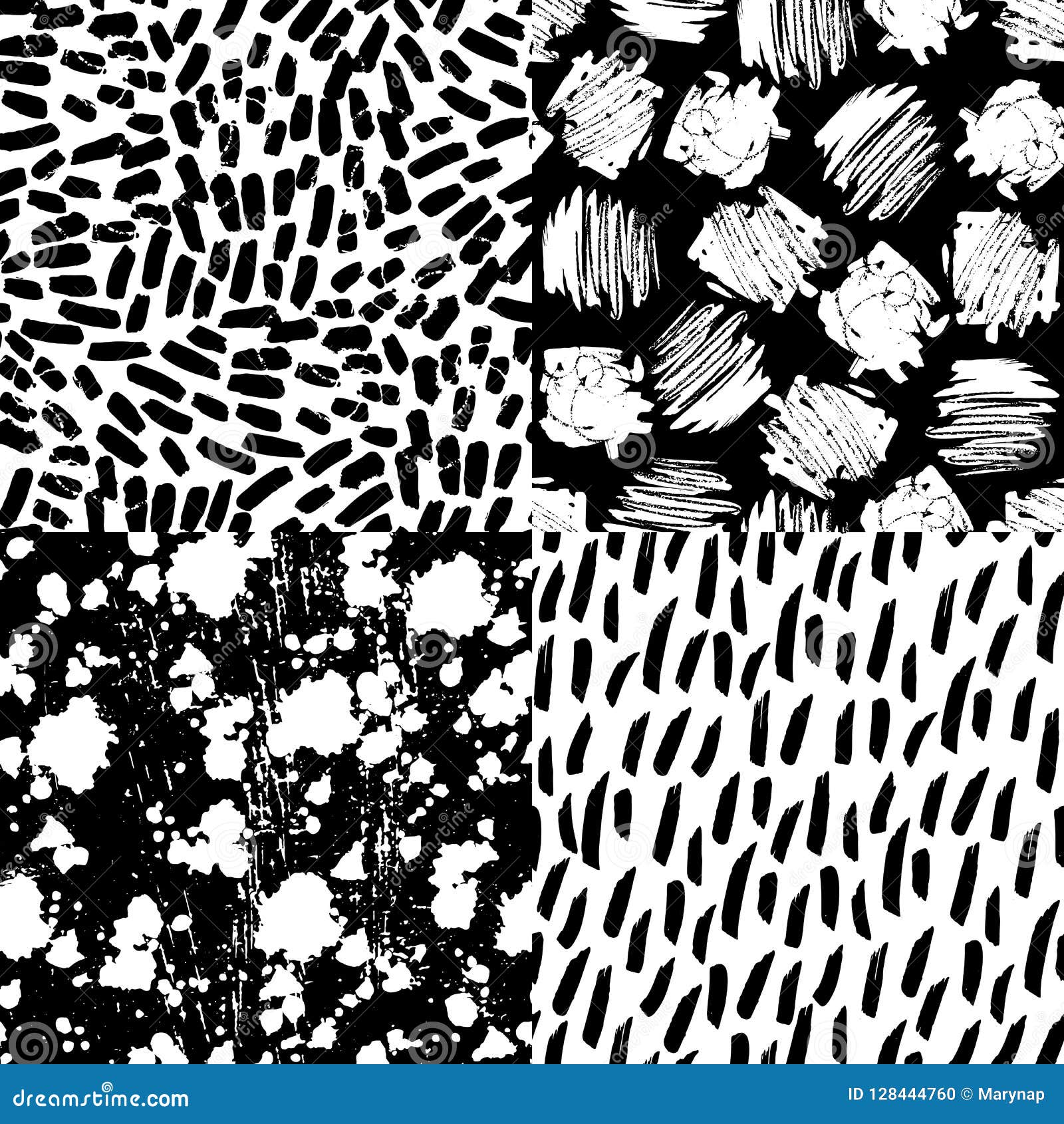 Ink Hand Drawn Brush Strokes Seamless Pattern Collection Four Designs Stock Vector ...