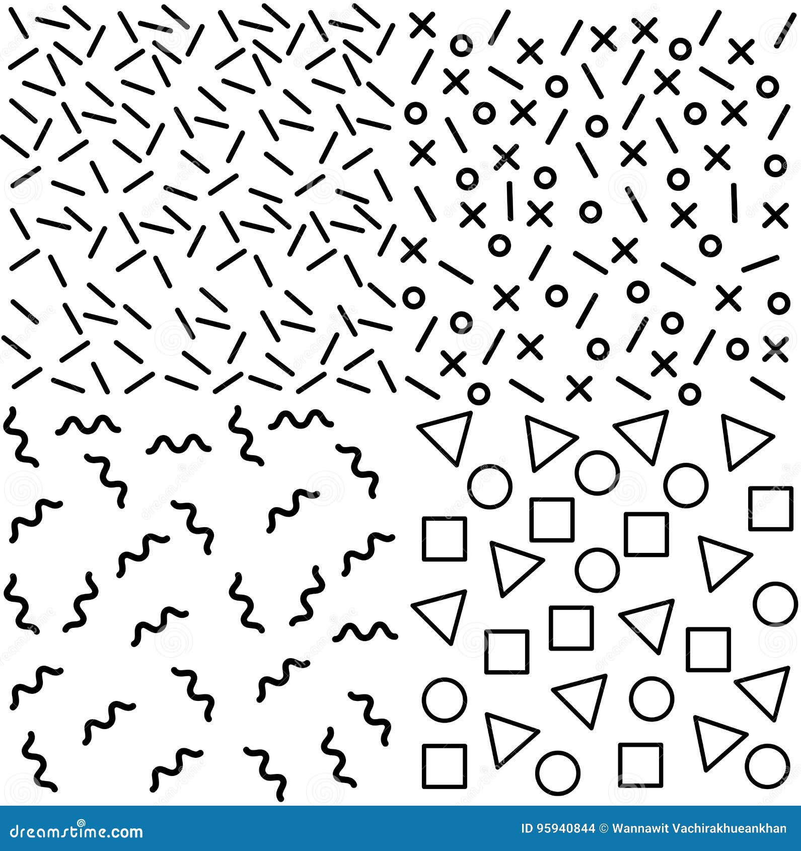 Collection of Four Black and White Memphis Pattern Stock Vector ...