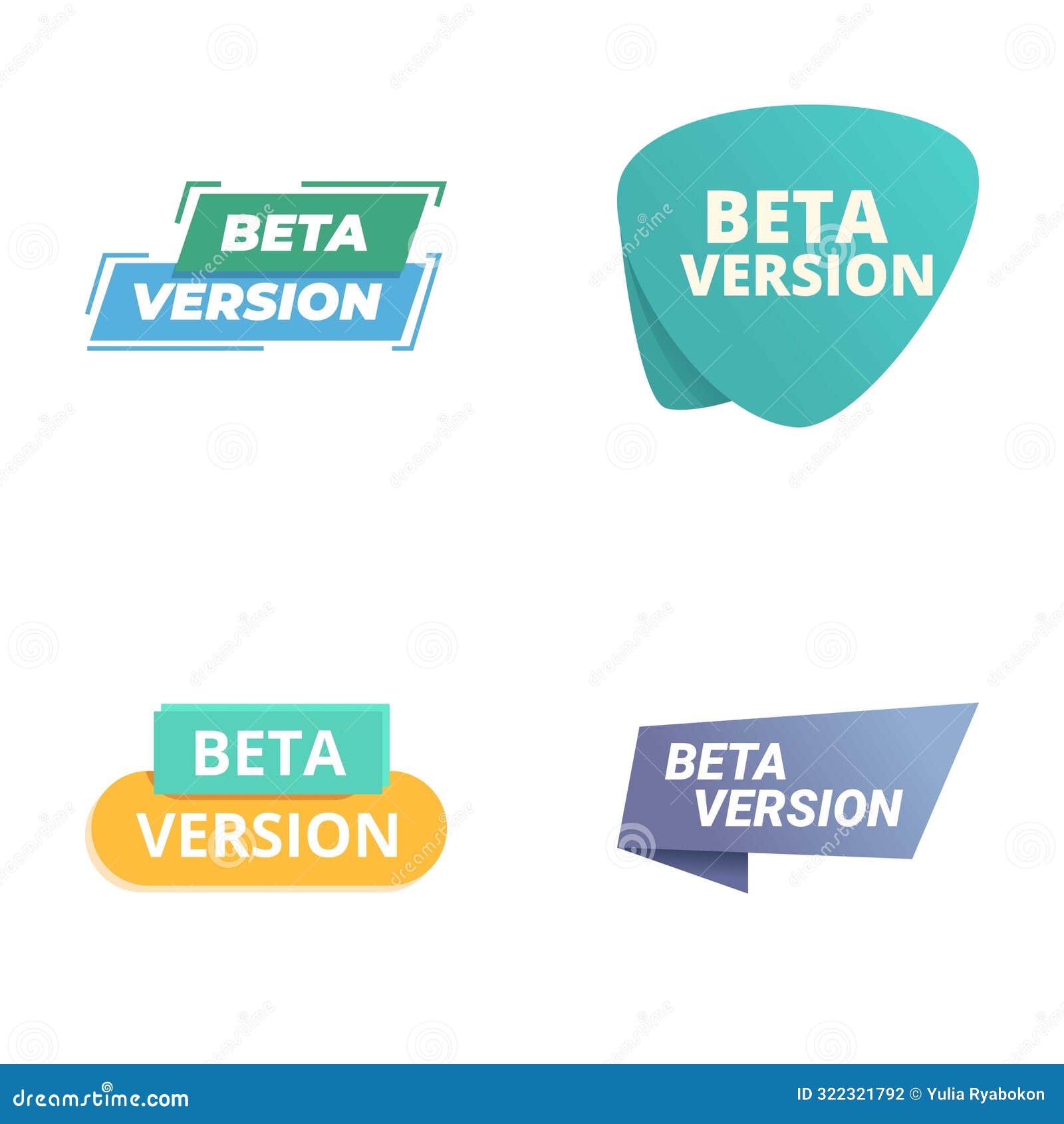 Collection of Four Colorful Beta Version Badges in Various Shapes and ...