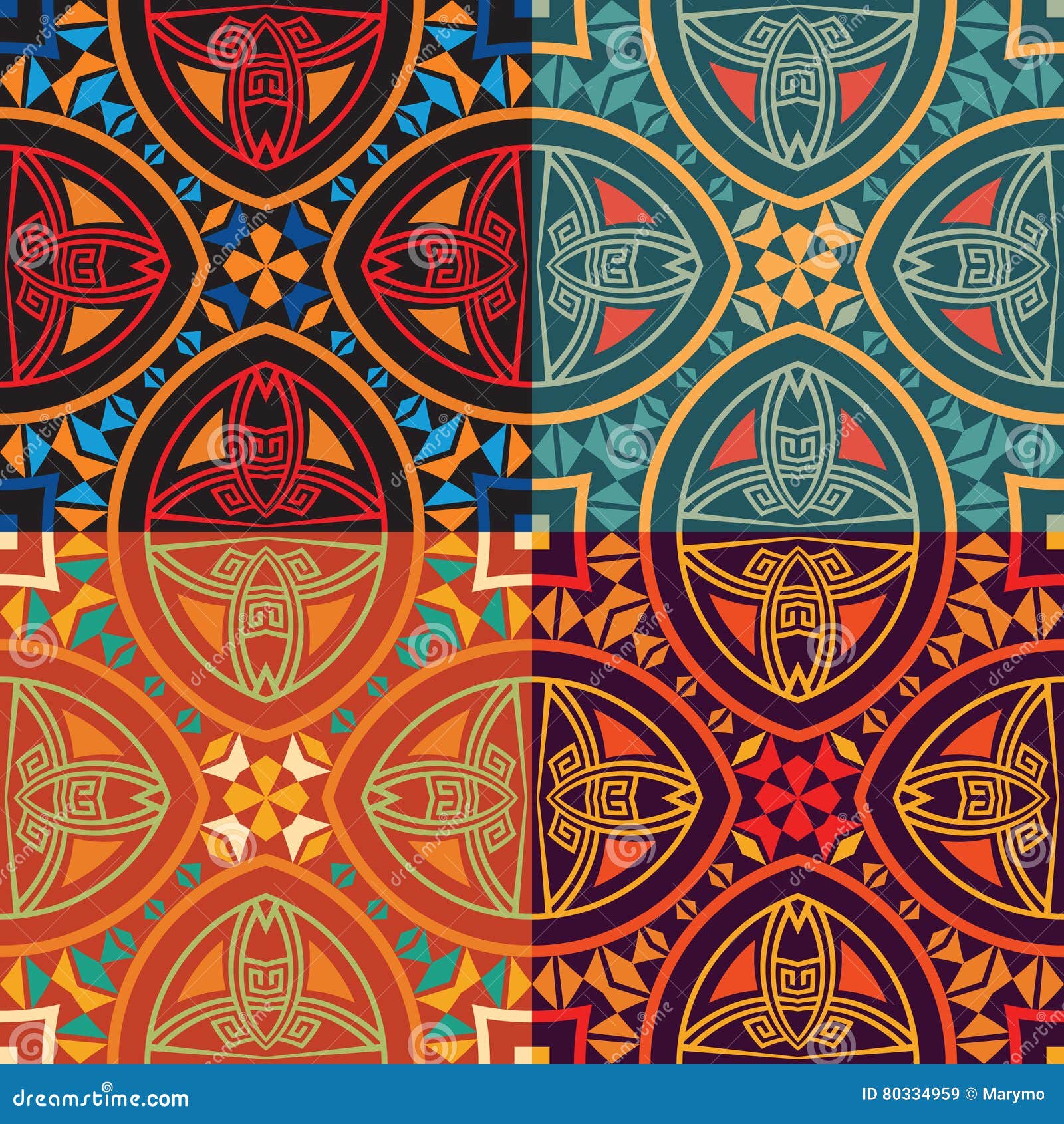 Collection of Four Colorful Tribal Ethnic Seamless Patterns Stock ...