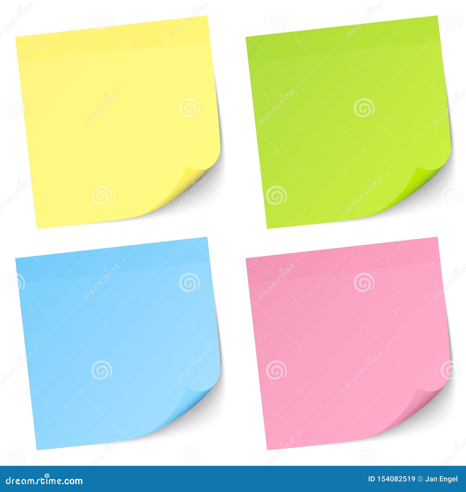 Set of Four Diagonal Sticky Notes Corner Same Shape Color Mix Stock ...