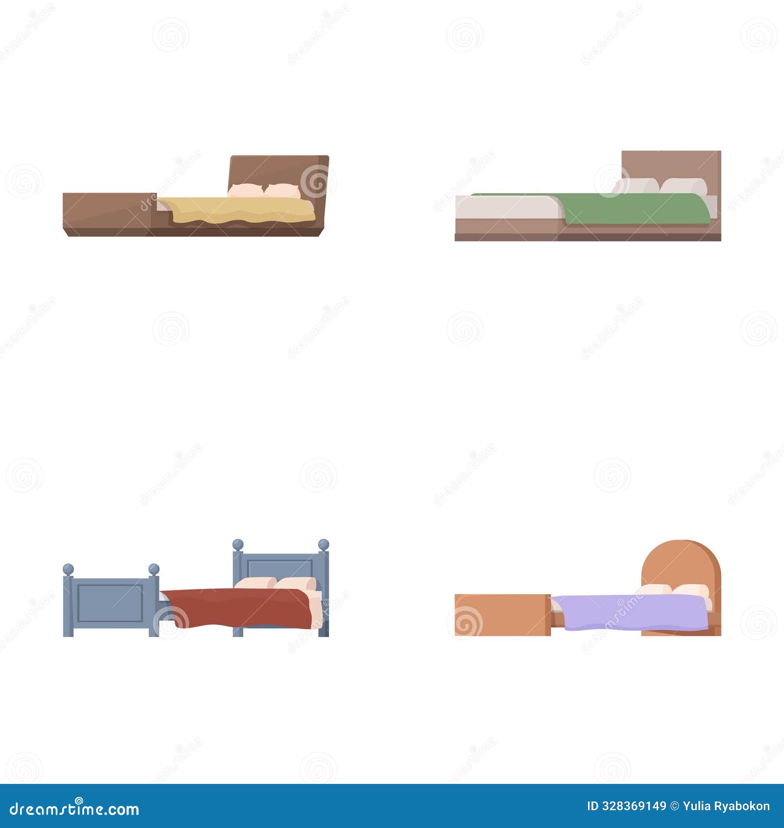Vector Set of Cartoon Beds with Various Designs Stock Illustration ...
