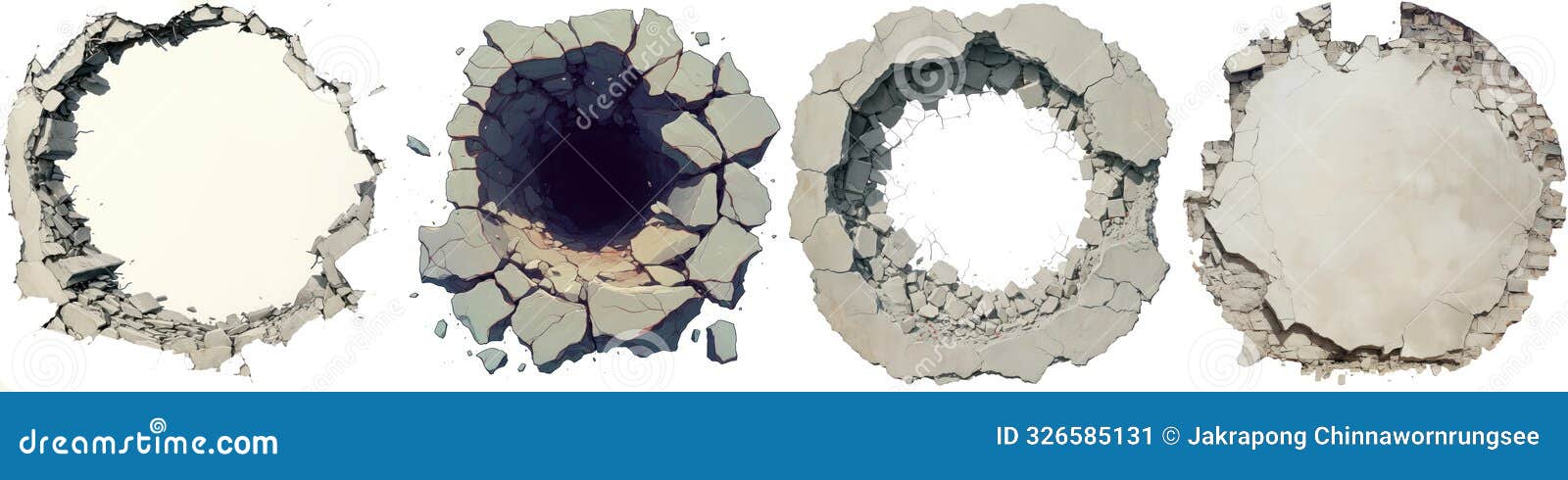 Collection of Four Different Round Smashed Concrete Wall Textures with ...