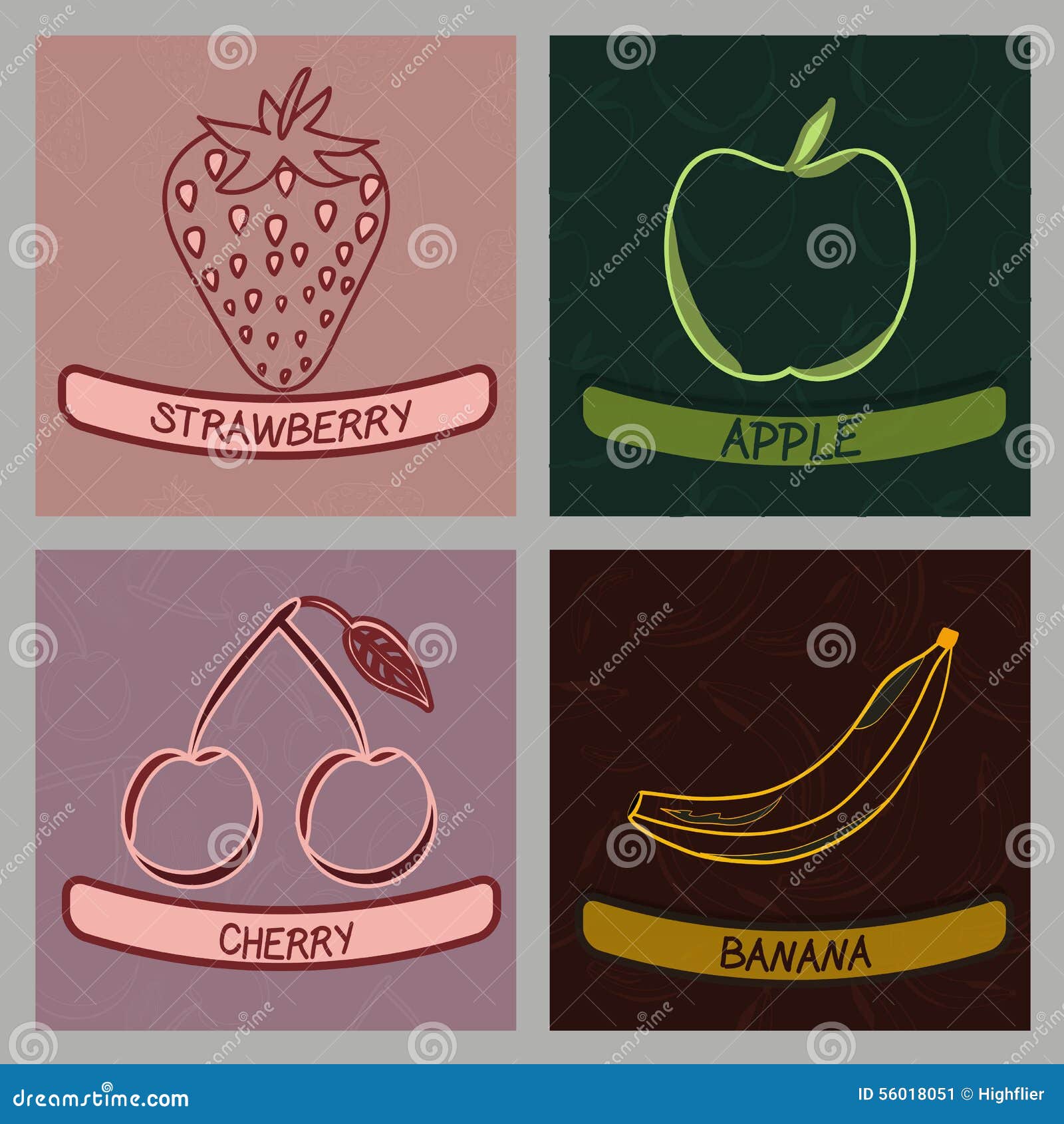 Collection of Four Fruit Flavor Labels - Vector Illustration Stock ...