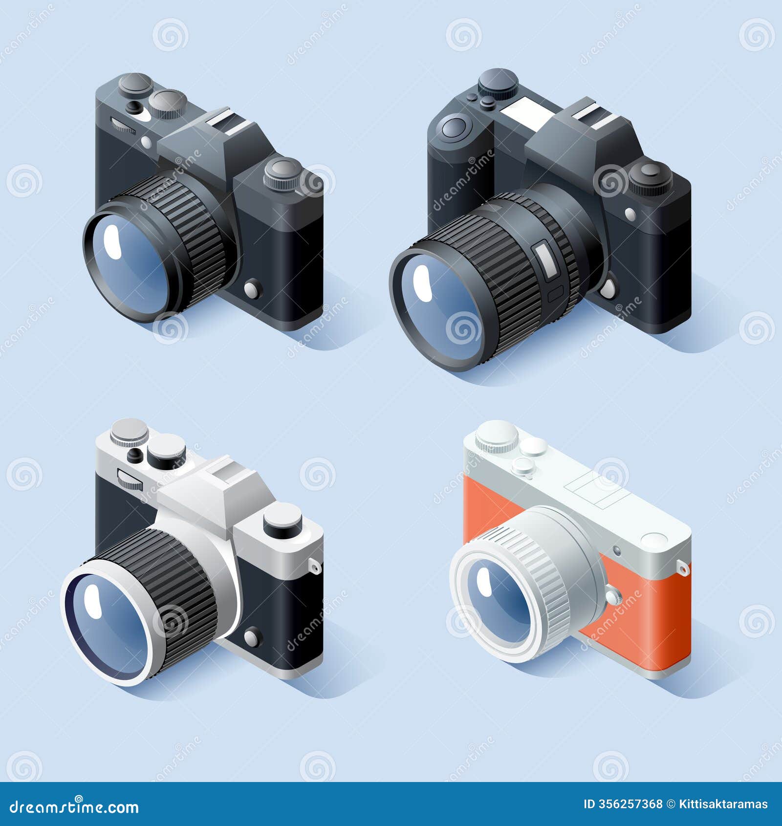 A Collection of Four Isometric Camera Illustrations in Modern and ...