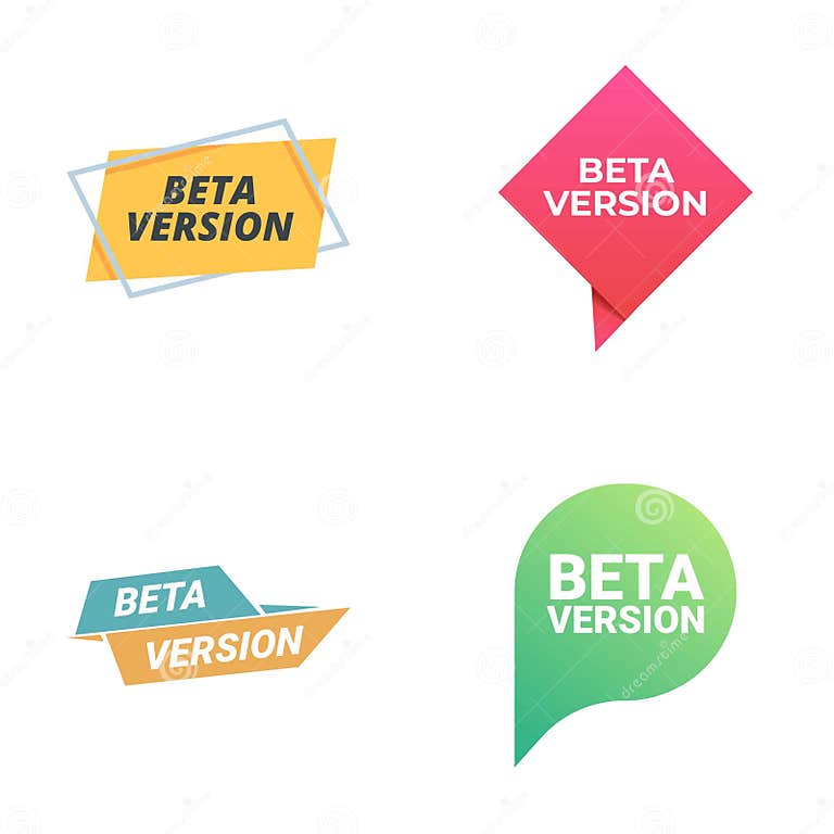 Collection of Four Modern Beta Version Stickers in Various Shapes and ...