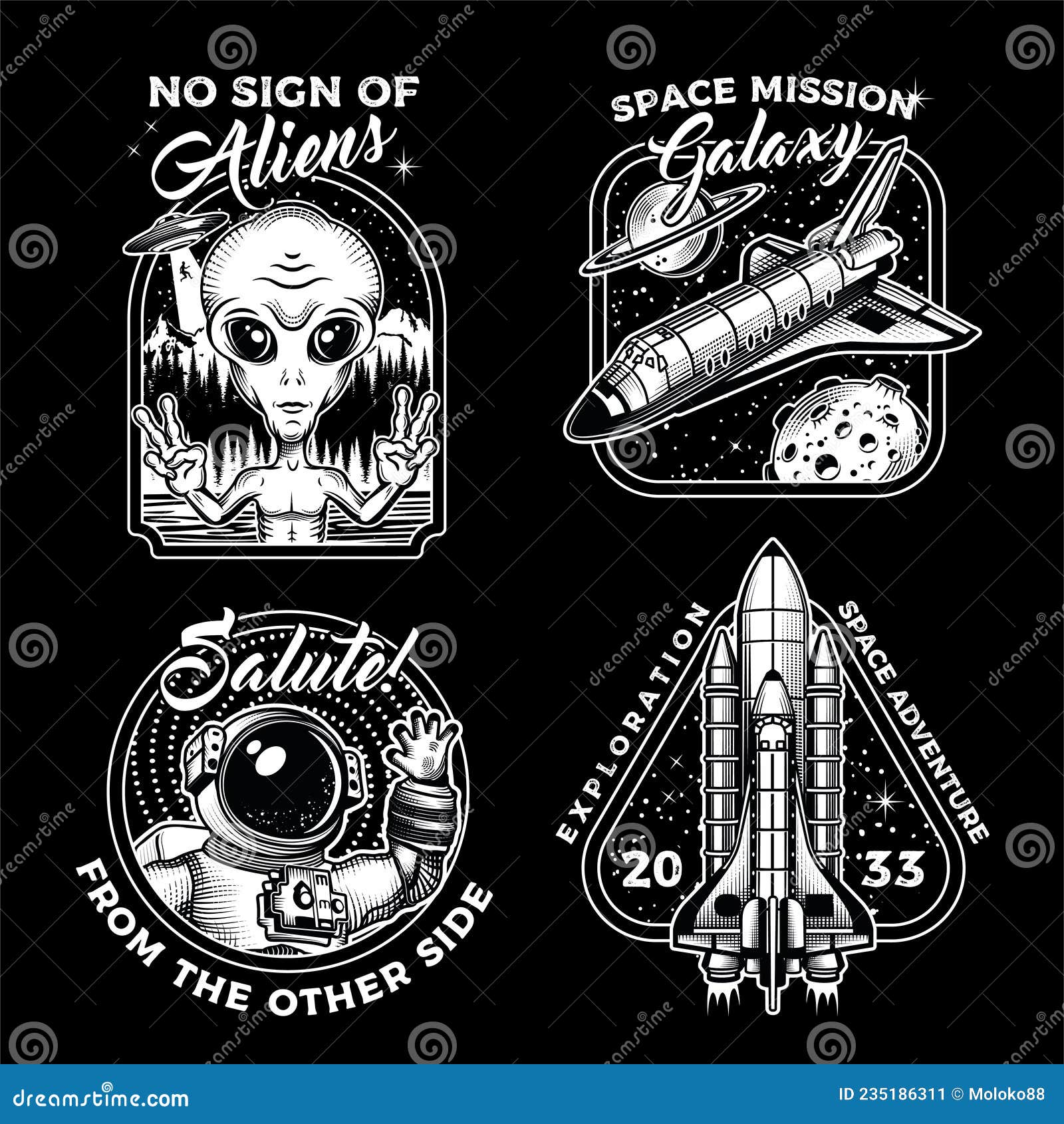 Collection of Four Space Exploration Logos. Vector Illustration Stock ...