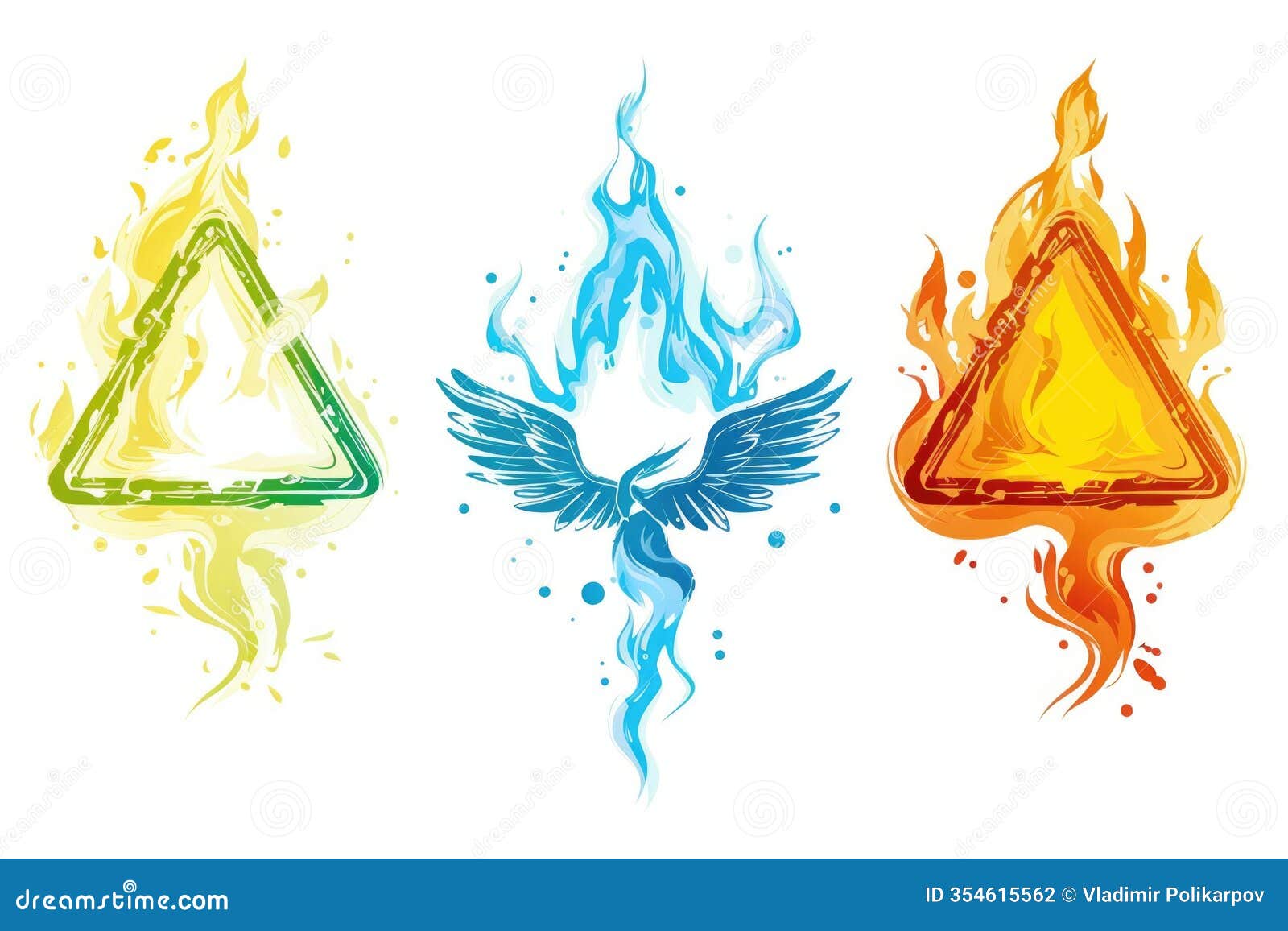 A Collection of Four Symbols Representing Fire and Water Elements ...