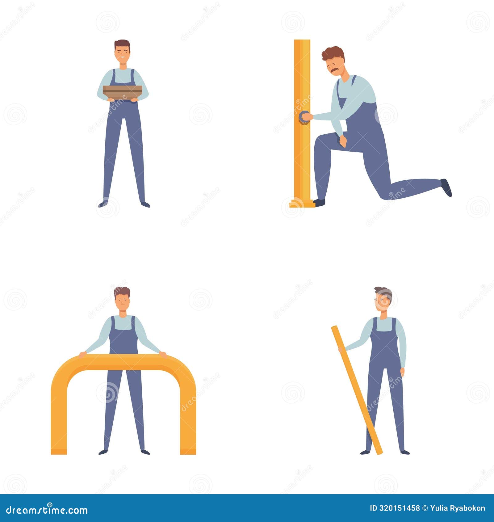 Set of Carpenter Character Illustrations Stock Vector - Illustration of ...