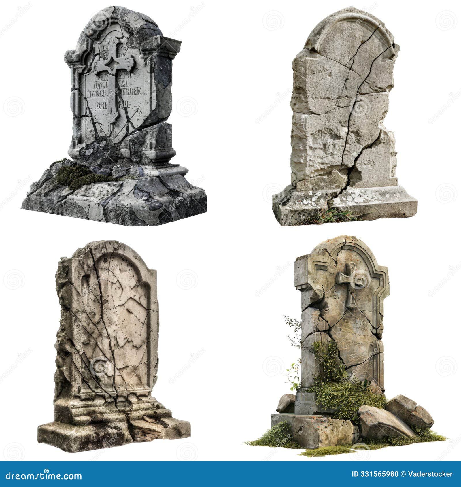 Collection of Four Weathered and Broken Stone Grave Markers Stock ...