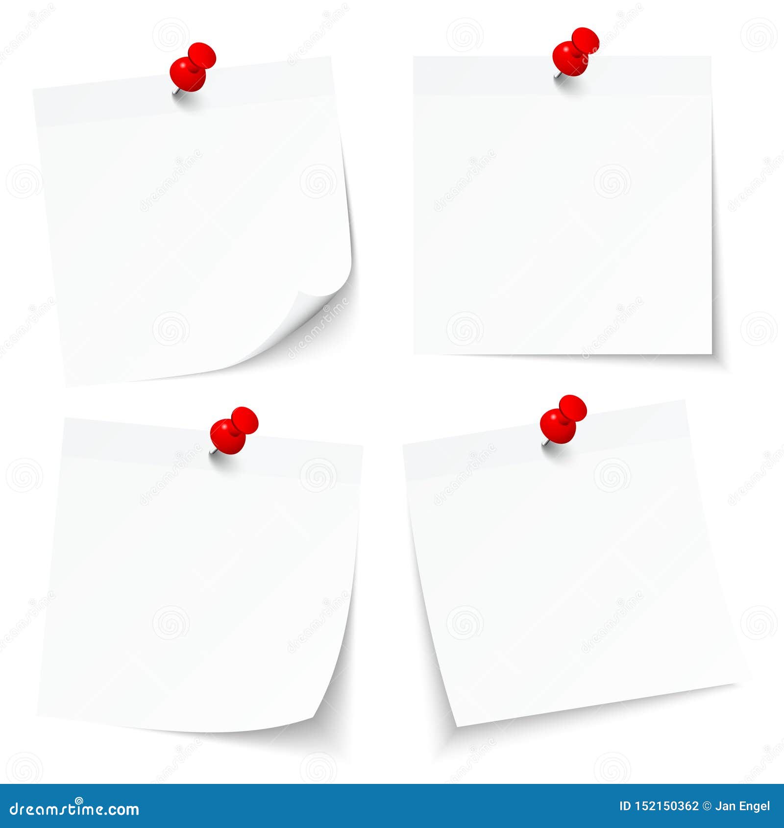 Set of Four White Sticky Notes with Red Pins Stock Vector ...