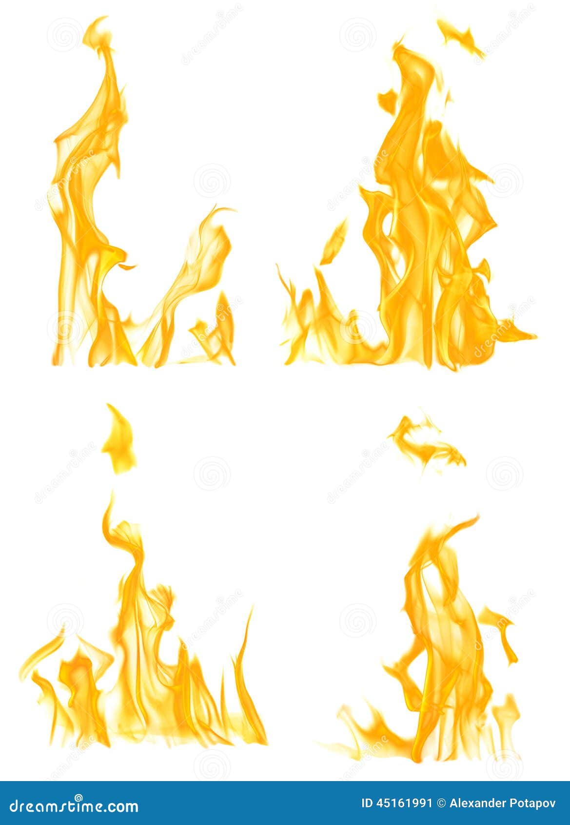 Collection of Four Yellow Flames Isolated on White Stock Image - Image ...