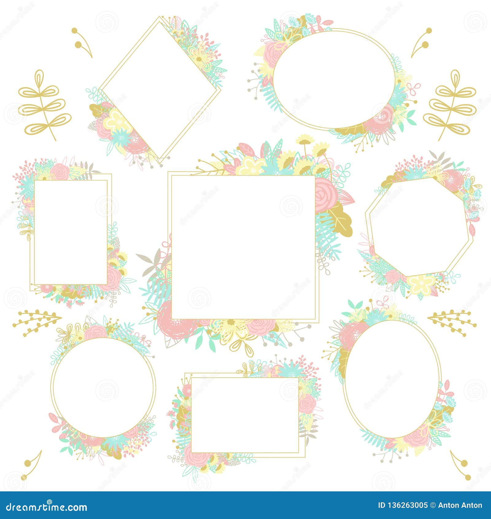Collection Of Frames Of Different Forms, Decorated With Floral Motifs ...