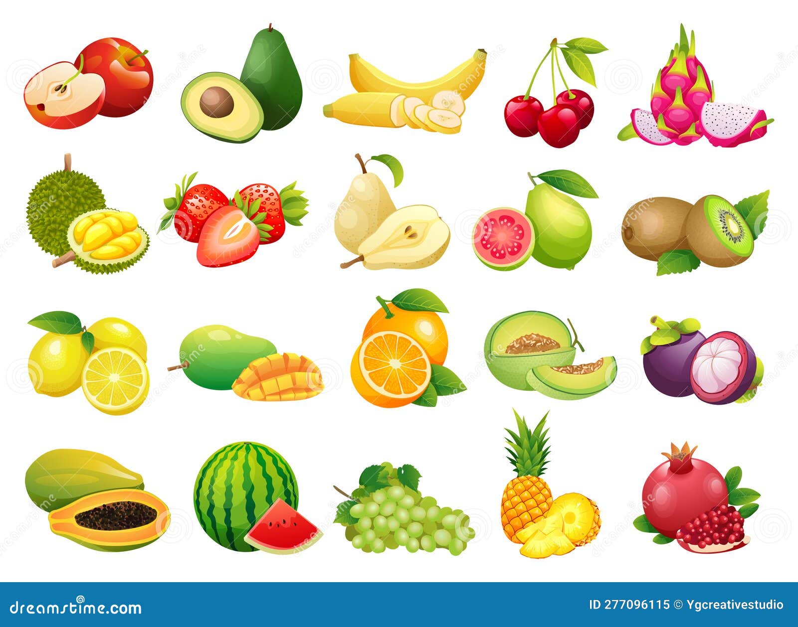 Collection of Fresh Fruits in Cartoon Style Stock Vector - Illustration ...