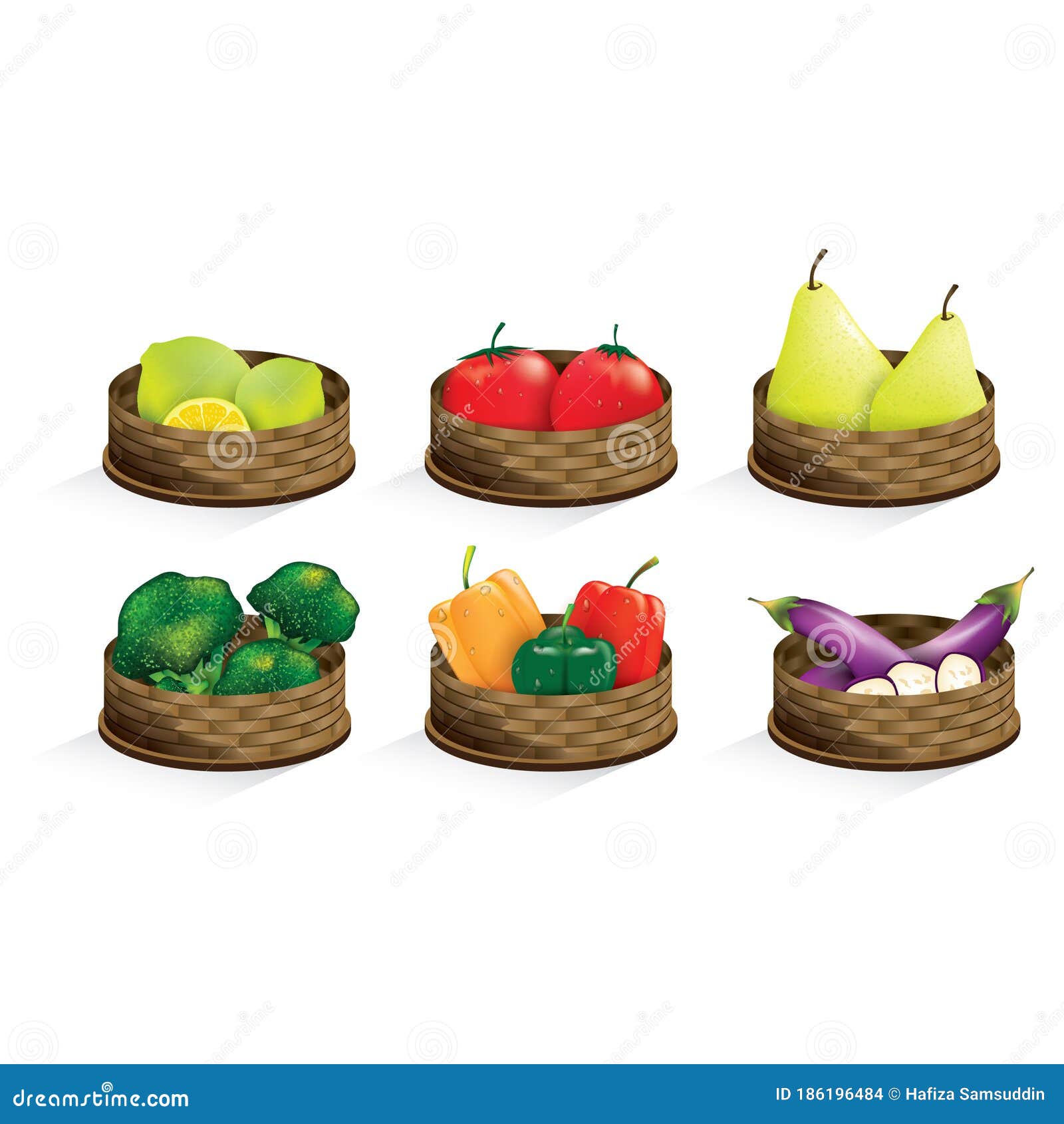 Collection of Fruit in Baskets. Vector Illustration Decorative Design ...