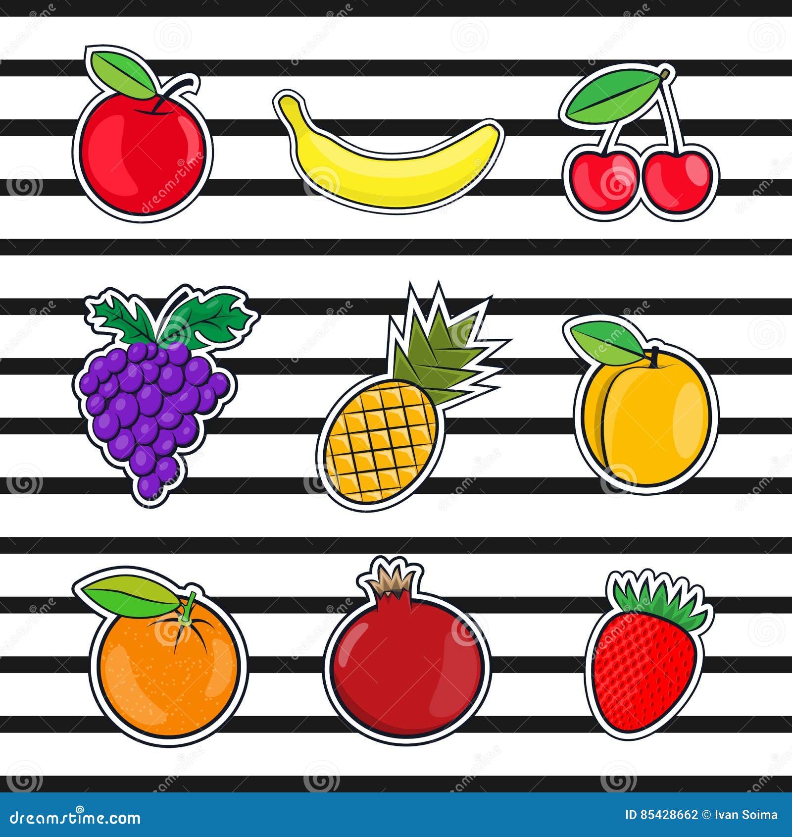Collection Fruits Icons in a Flat Style of Pop Art Stock Illustration ... Collection Fruits Icons in a Flat Style of Pop Art Stock Illustration ...