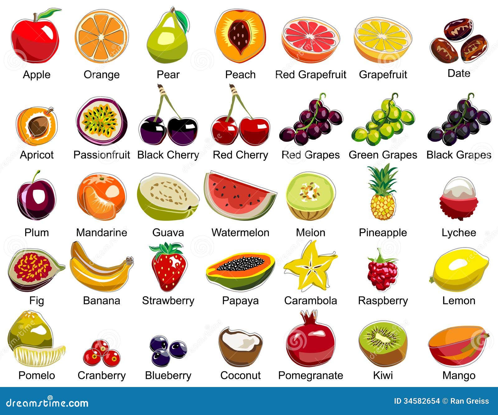 Collection of 35 Fruits Icons Stock Illustration - Illustration of ...