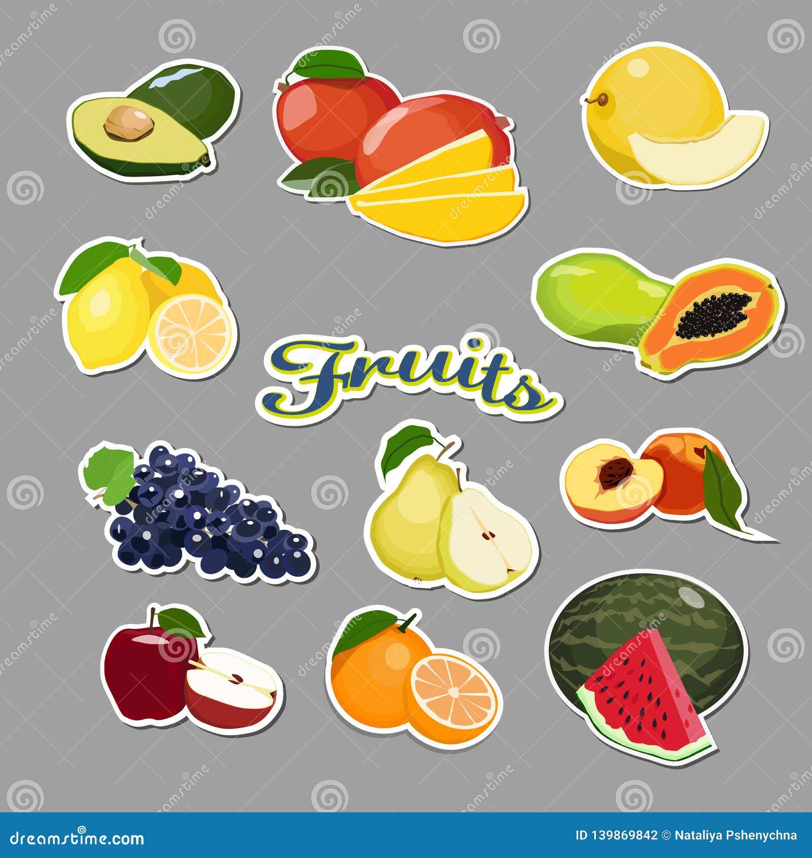 Fruits Stickers Isolated On Transparent Background Vector Illustration ...