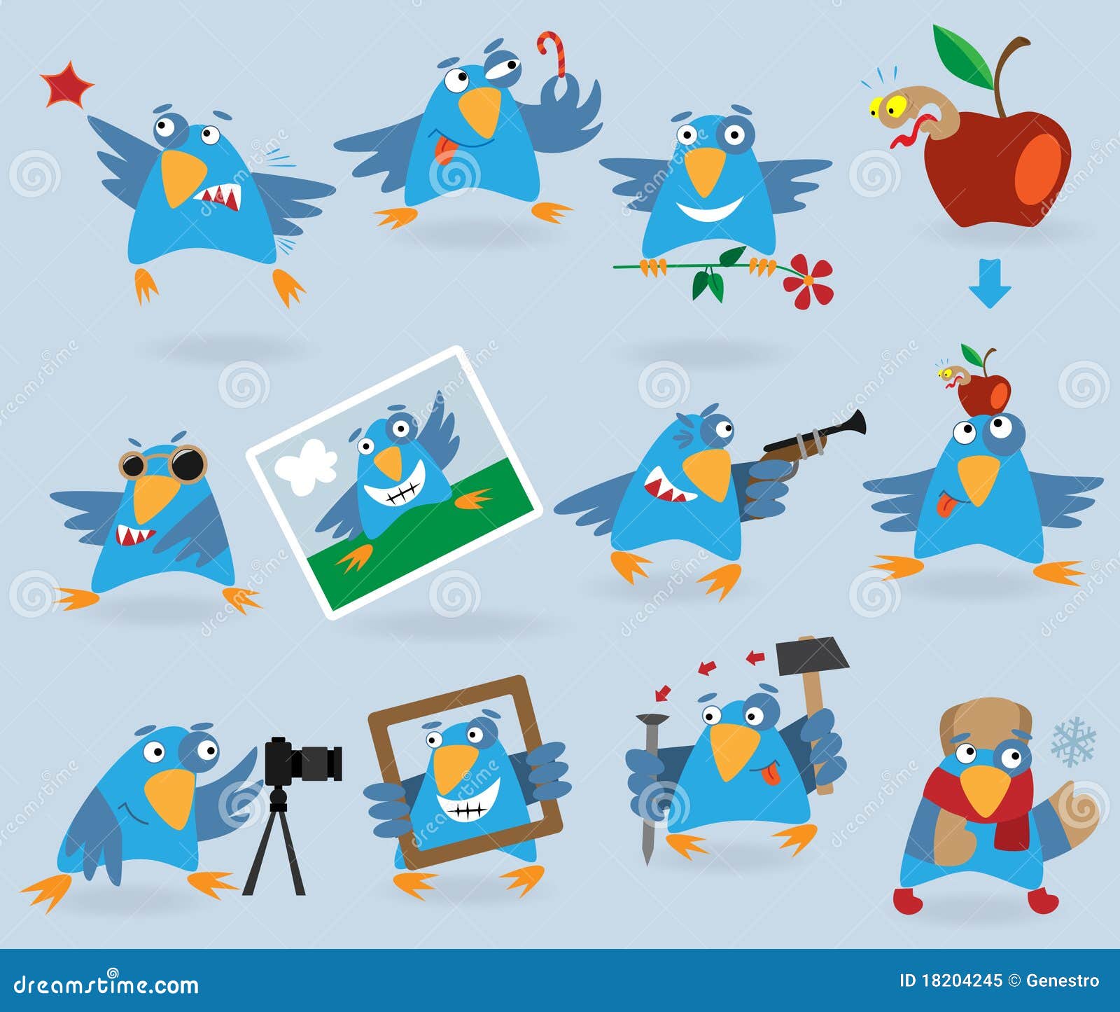 Collection of Funny Blue Birds Stock Vector - Illustration of abstract ...