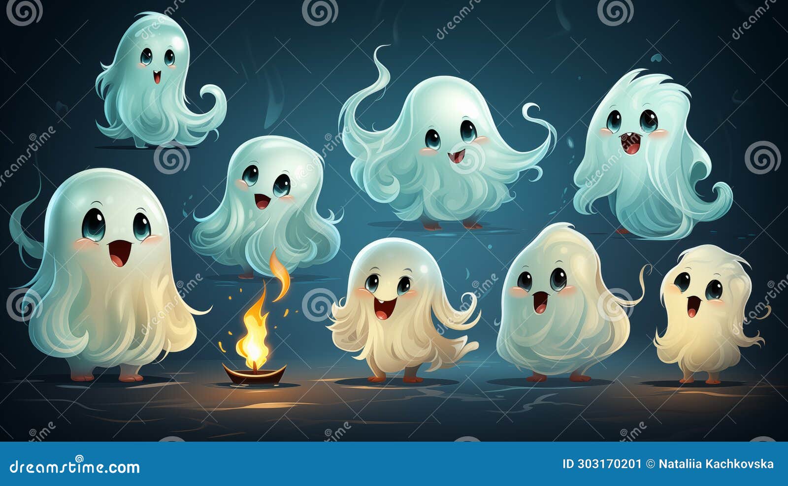 Collection of the Funny Cartoon Ghosts Stock Illustration - Illustration of evil, black: 303170201
