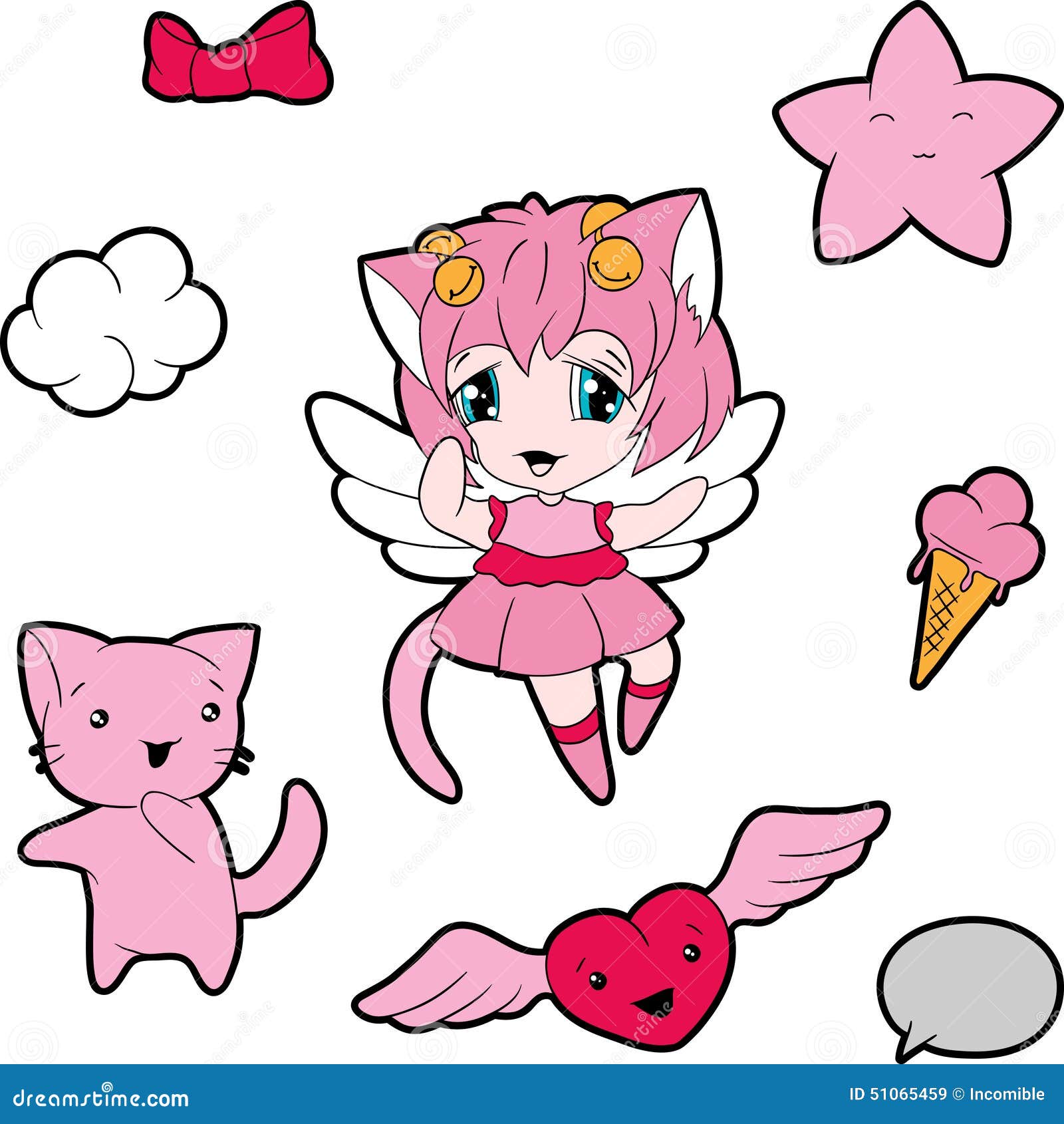 Collection of Funny and Cute Kawaii Characters Stock Vector ...