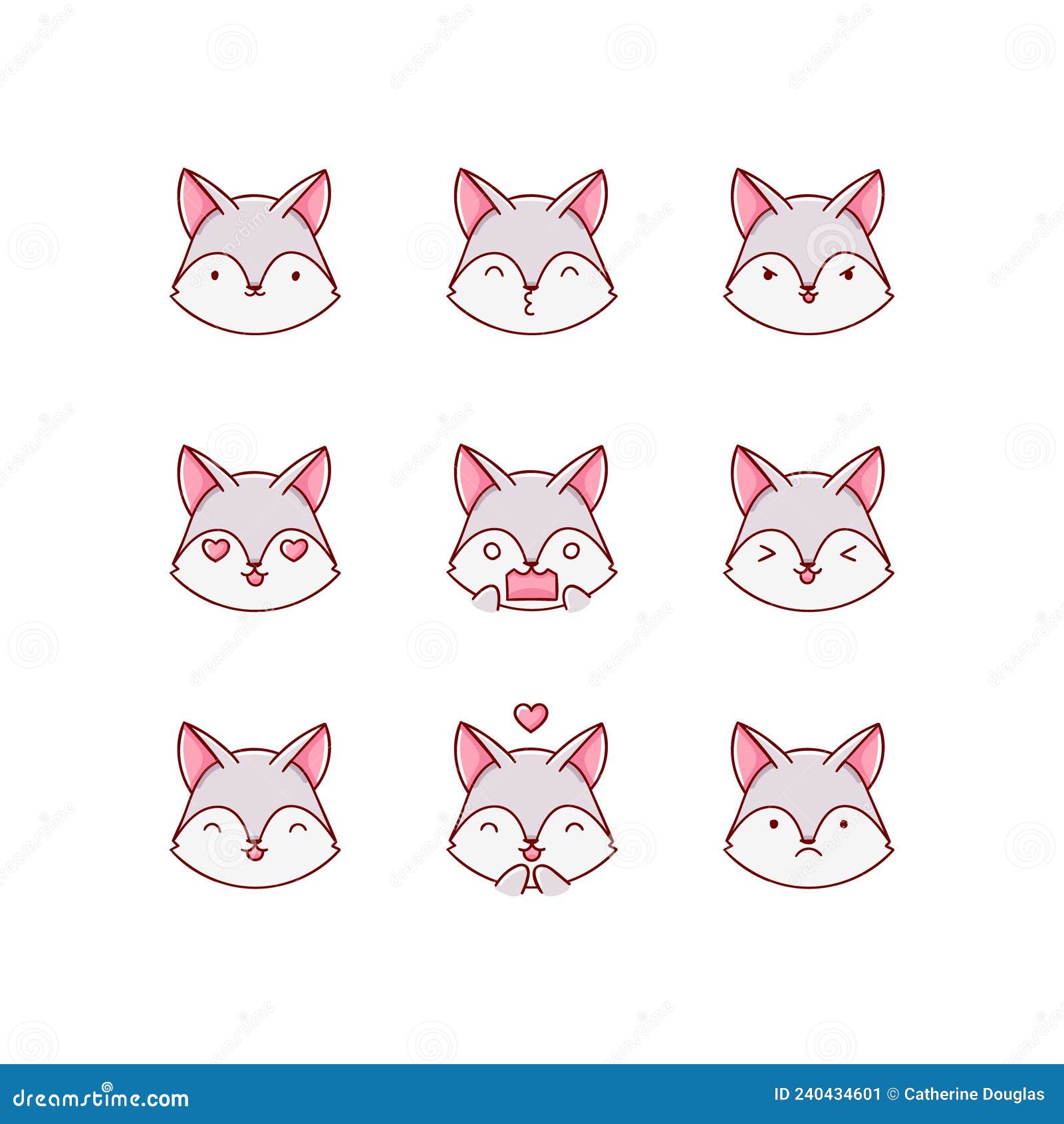 Collection of Funny Cute Wolf Emoticon Characters in Different Emotions ...
