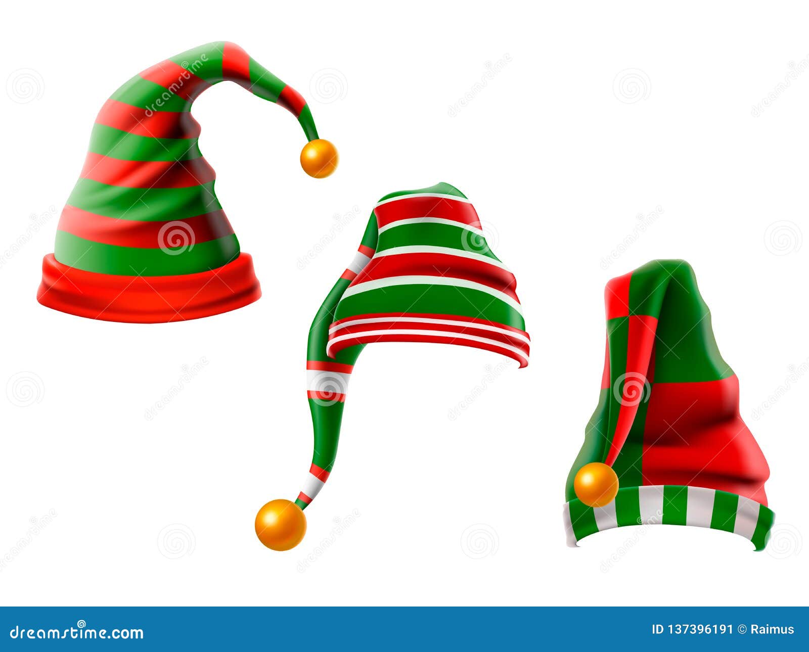 A Collection of Funny Hats. Elf Hats Set Isolation on White Background ...
