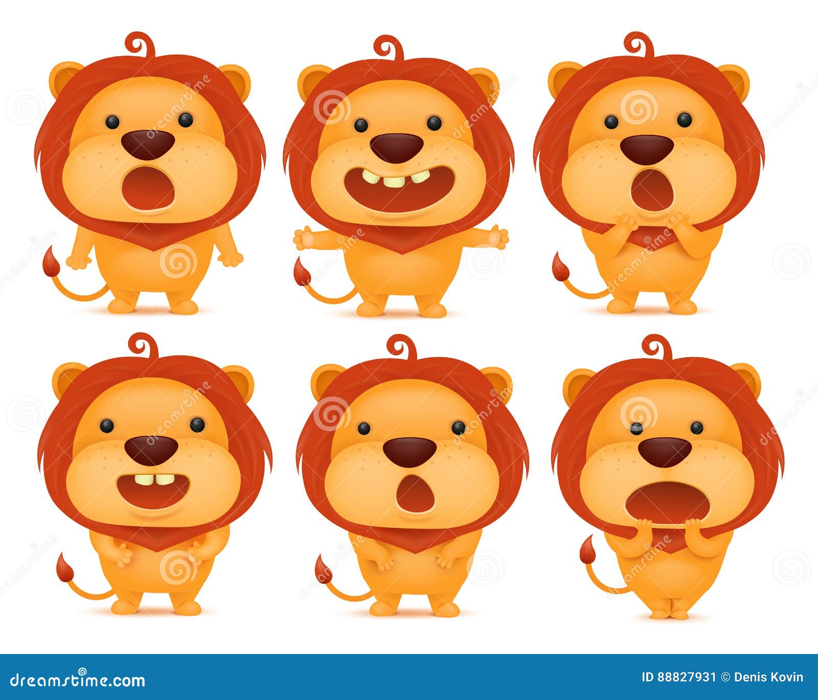 Collection of Funny Lion Emoticon Characters in Different Emotions ...