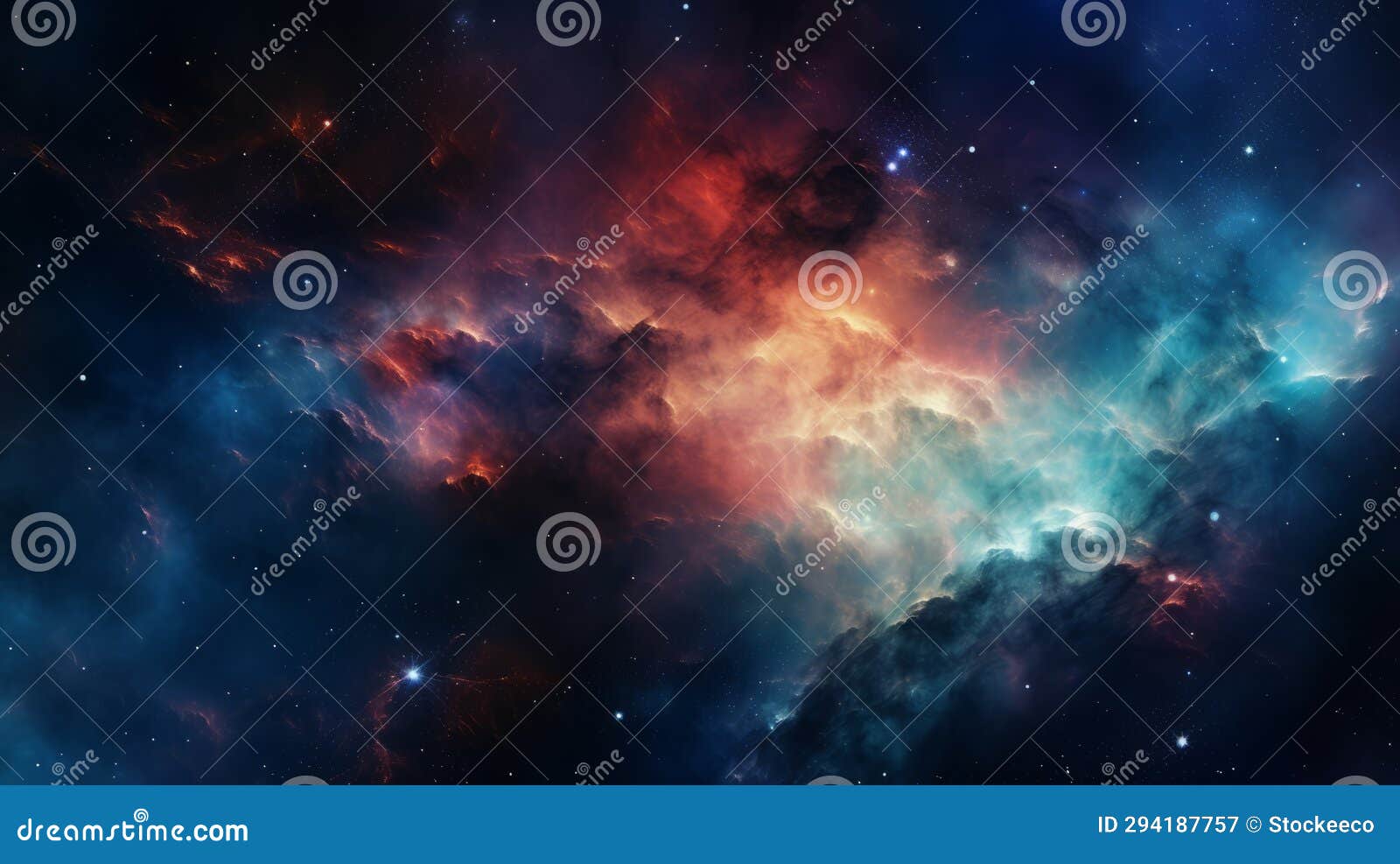 Misty Blue and Red Nebula in Deep Space Stock Illustration ...