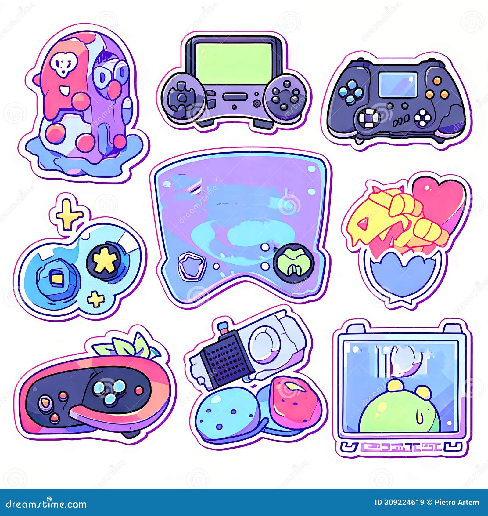 9 Collection of Gamer Character Stickers Stock Image - Image of console ...