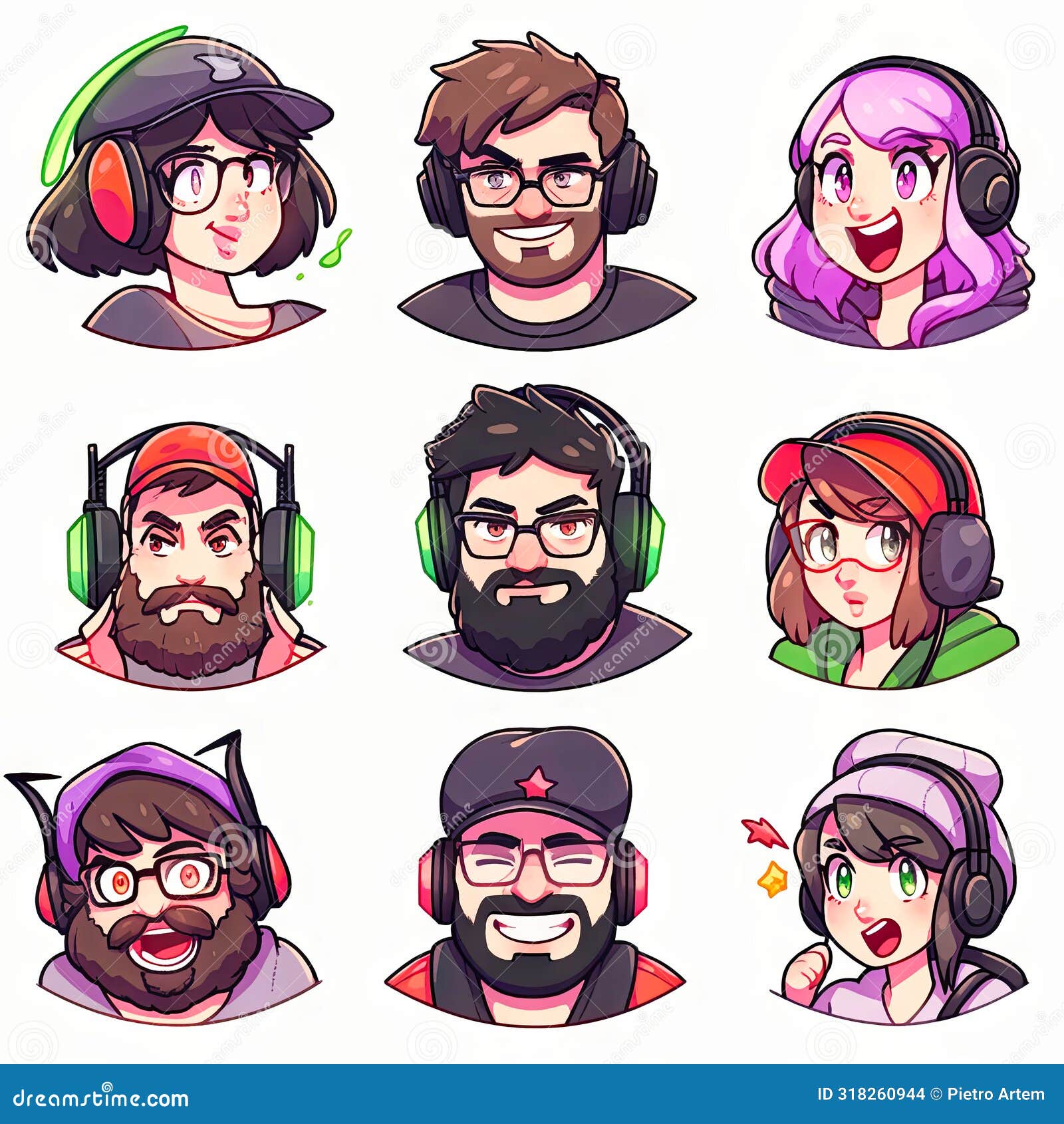 9 Collection of Gamer Character Stickers Stock Photo - Image of animal ...