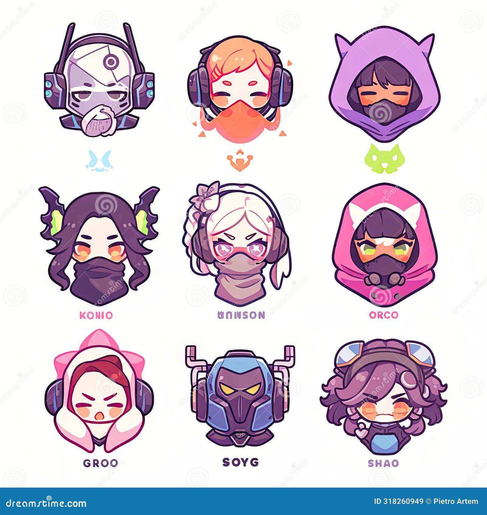 9 Collection of Gamer Character Stickers Stock Image - Image of ...