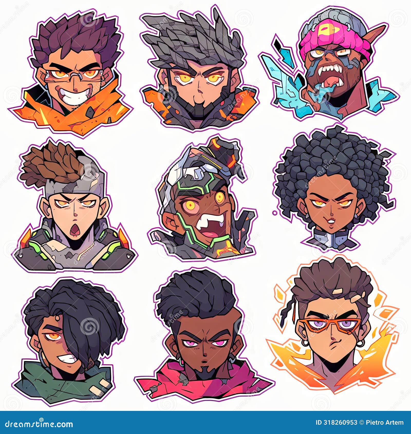9 Collection of Gamer Character Stickers Stock Image - Image of gaming ...